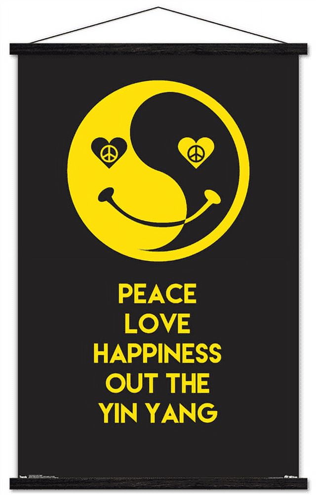 Peace Love Happy Wall Poster with Wooden Magnetic Frame, 22.375" x 34 ...
