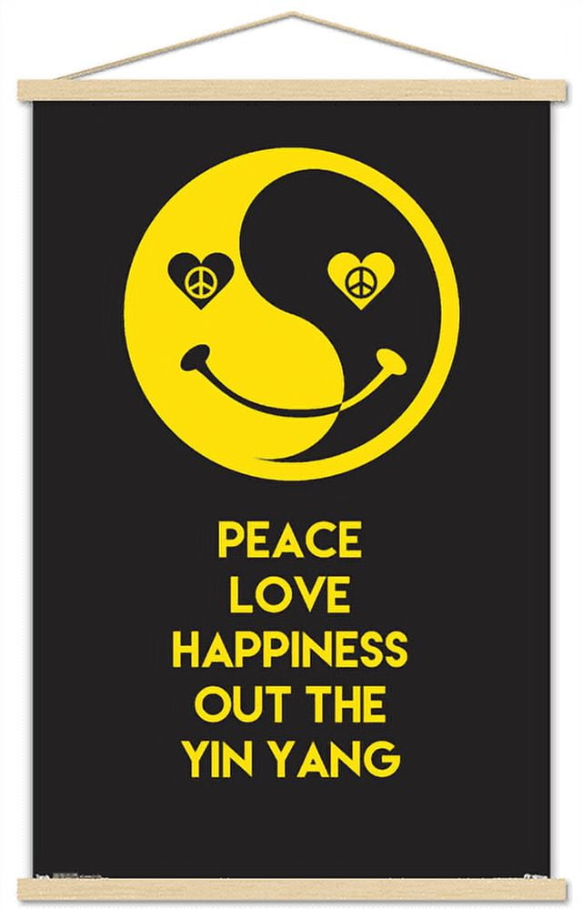 Peace Love Happy Wall Poster with Wooden Magnetic Frame, 22.375" x 34 ...
