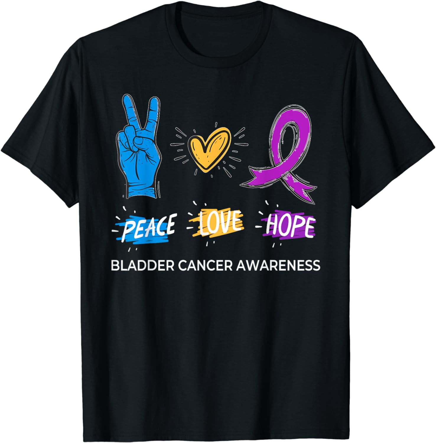 Peace Love Hope Bladder Cancer Awareness Month Ribbon Team T-Shirt ...