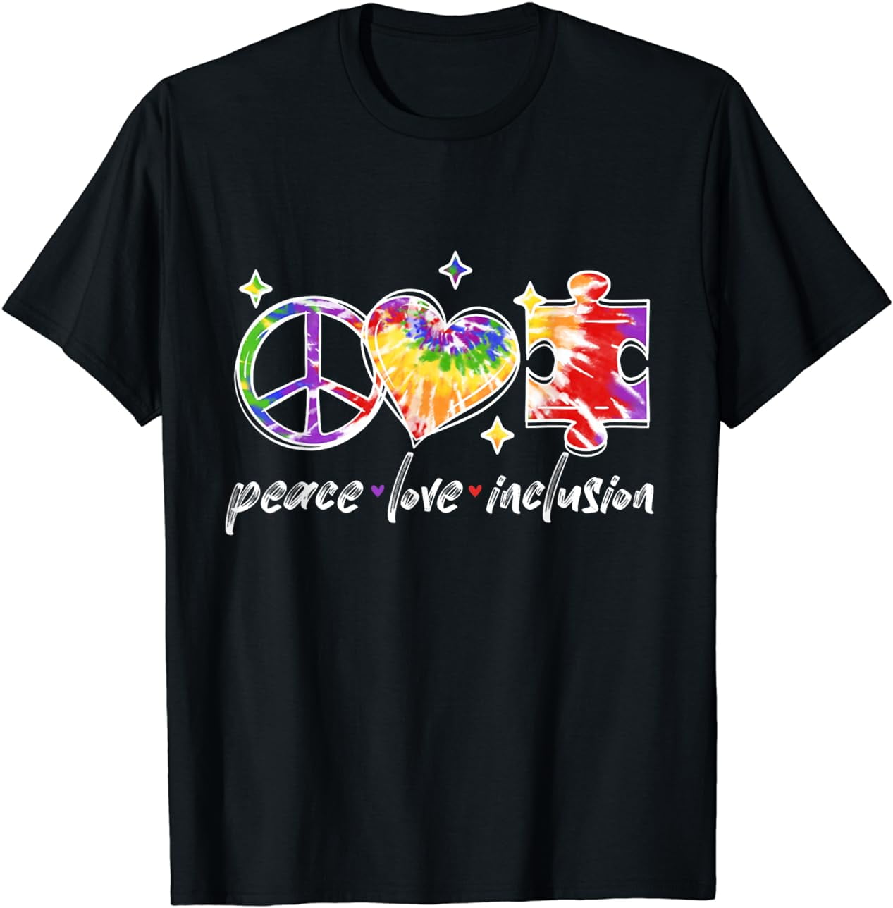 Peace Love Inclusion Rainbow Tie Dye Autism Awareness Month T-Shirt ...