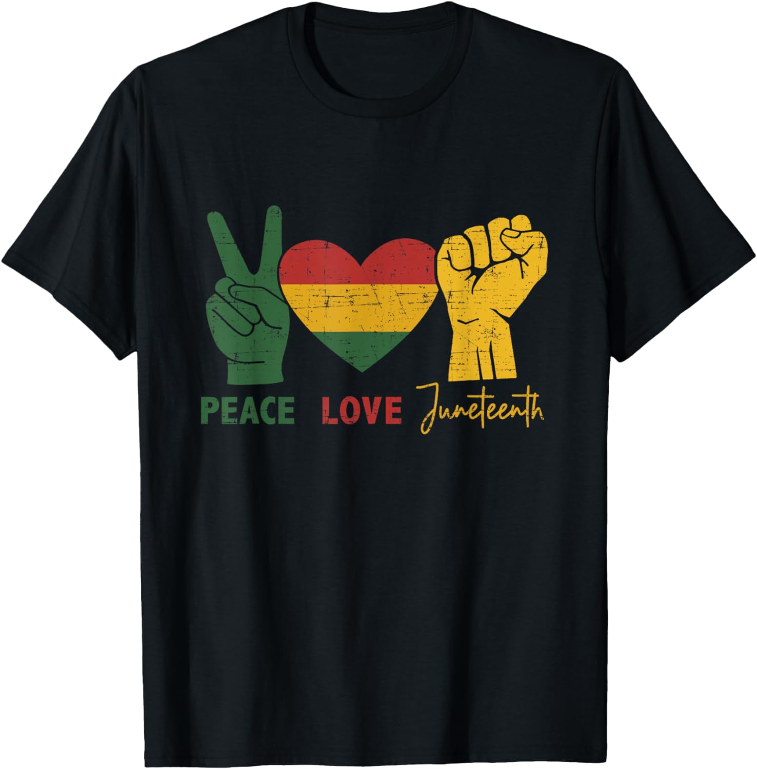 Peace Love_Juneteenth_with african flag heart and fist T-Shirt ...