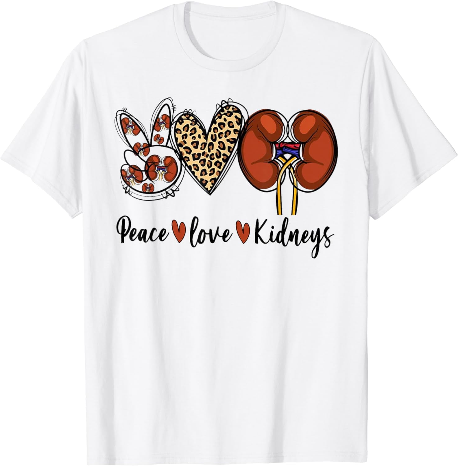 Peace Love Kidneys Leopard Dialysis Nurse Kidney Awareness T-Shirt ...