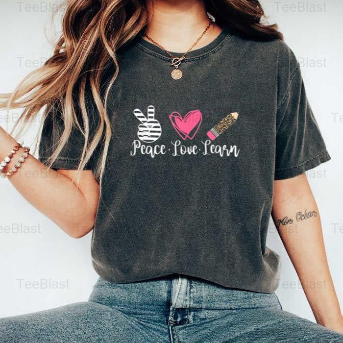 Peace Love Learn Leopard Pencil First Day School Teacher Student Cool ...