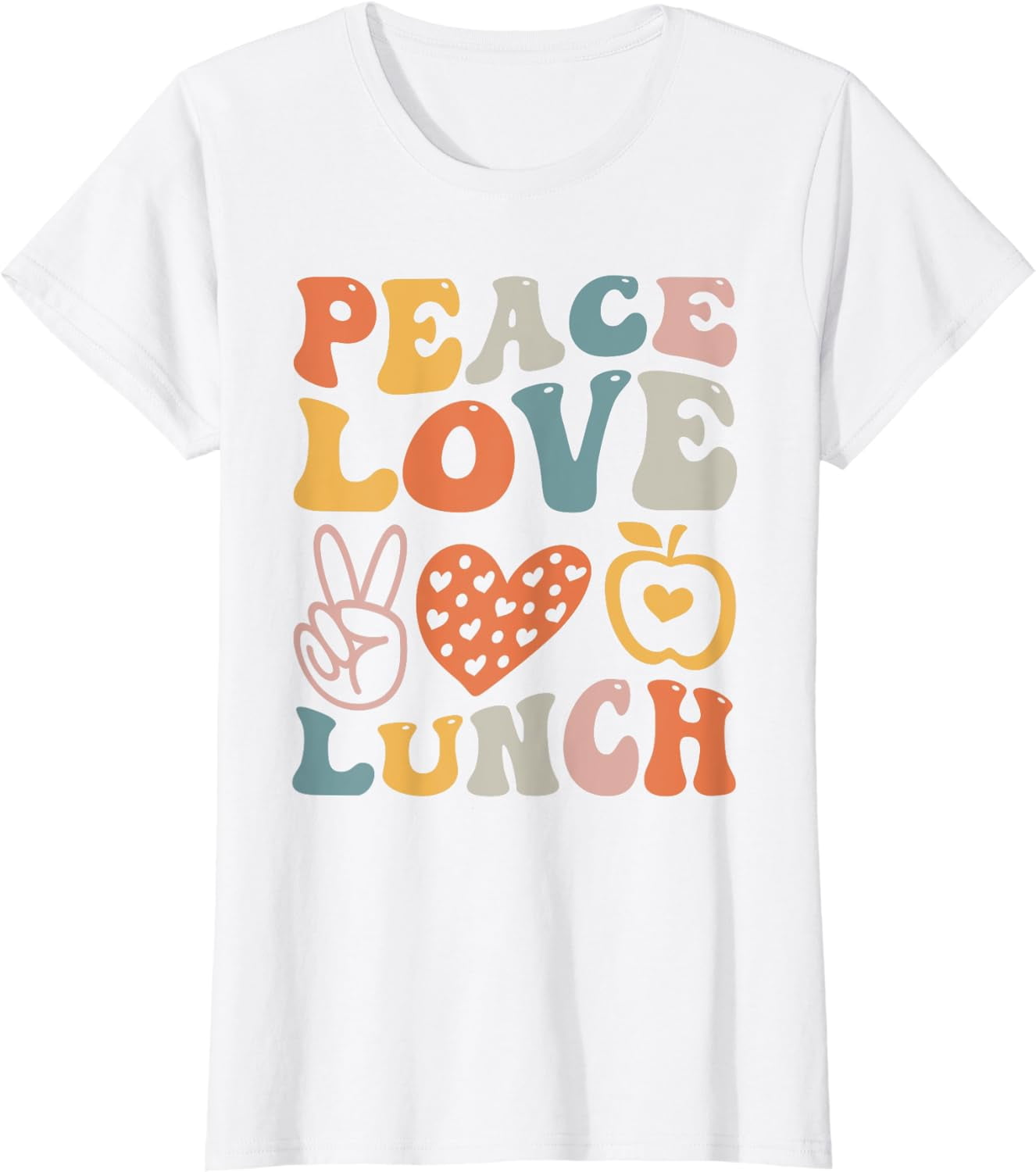Peace Love Lunch Lady First Day of School Retro Groovy T-Shirt ...