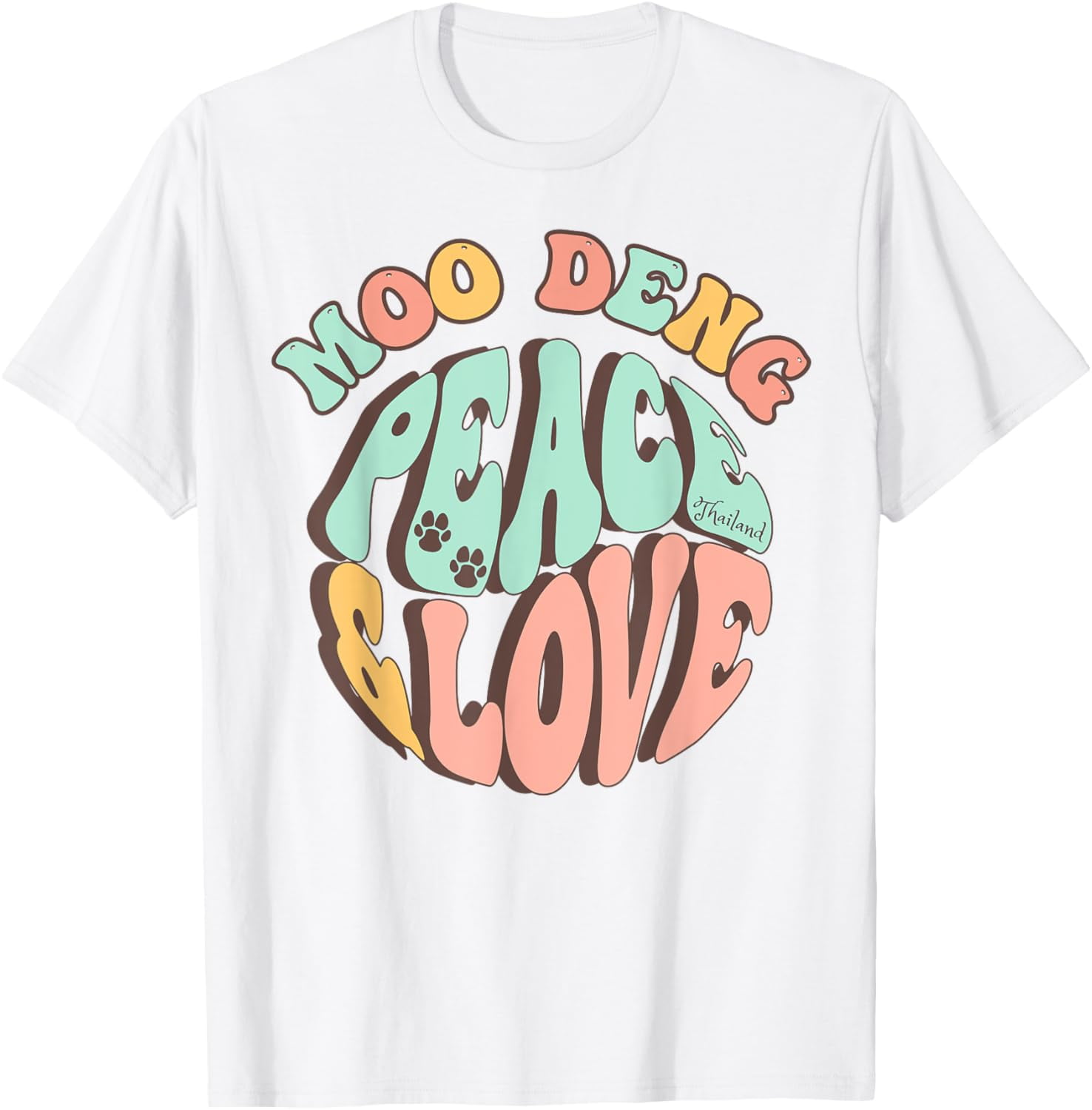 Peace Love Moo Deng Hippo Paw Baby Pygmy Moo-Deng Fun Groovy T-Shirt ...