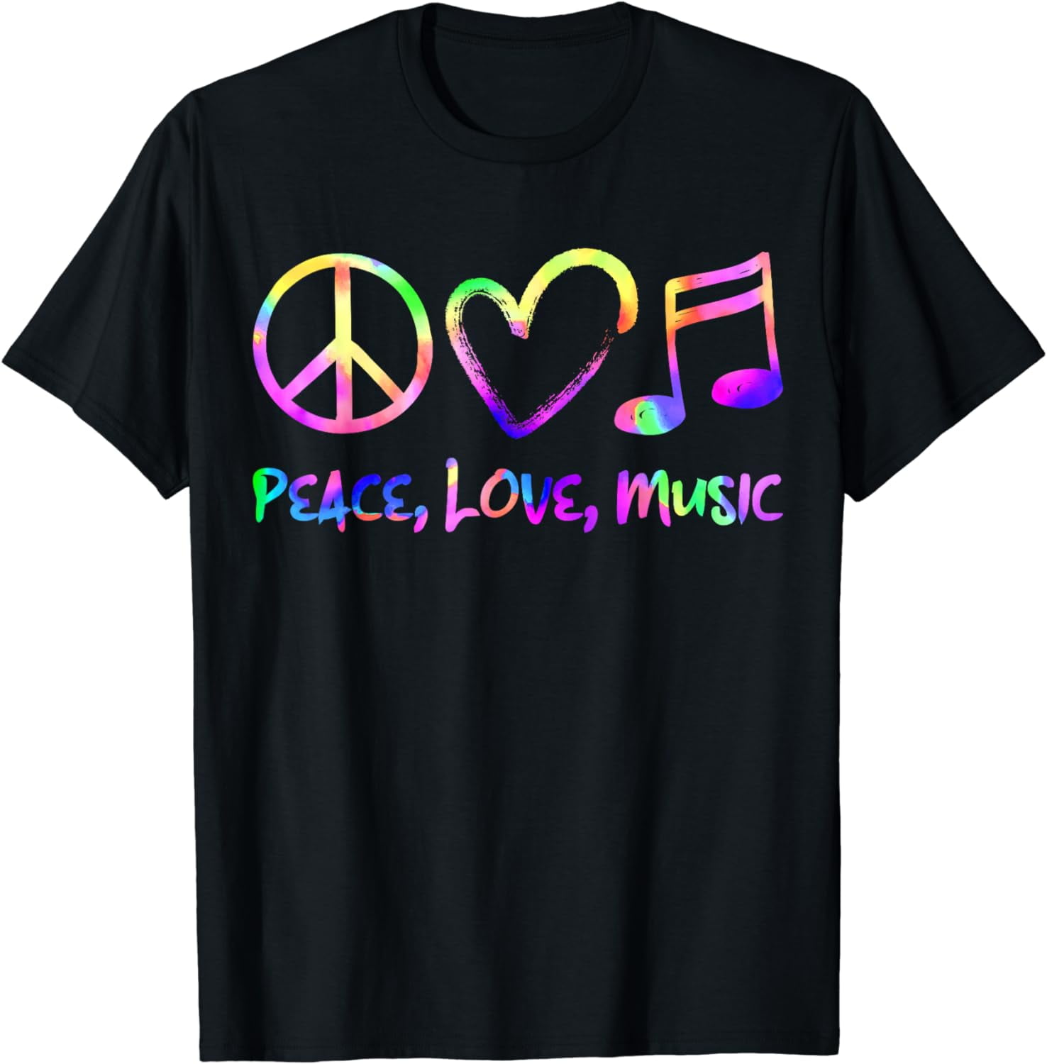 Peace Love Music Hippie Tie Dye Musician Design Cotton T-Shirt ...