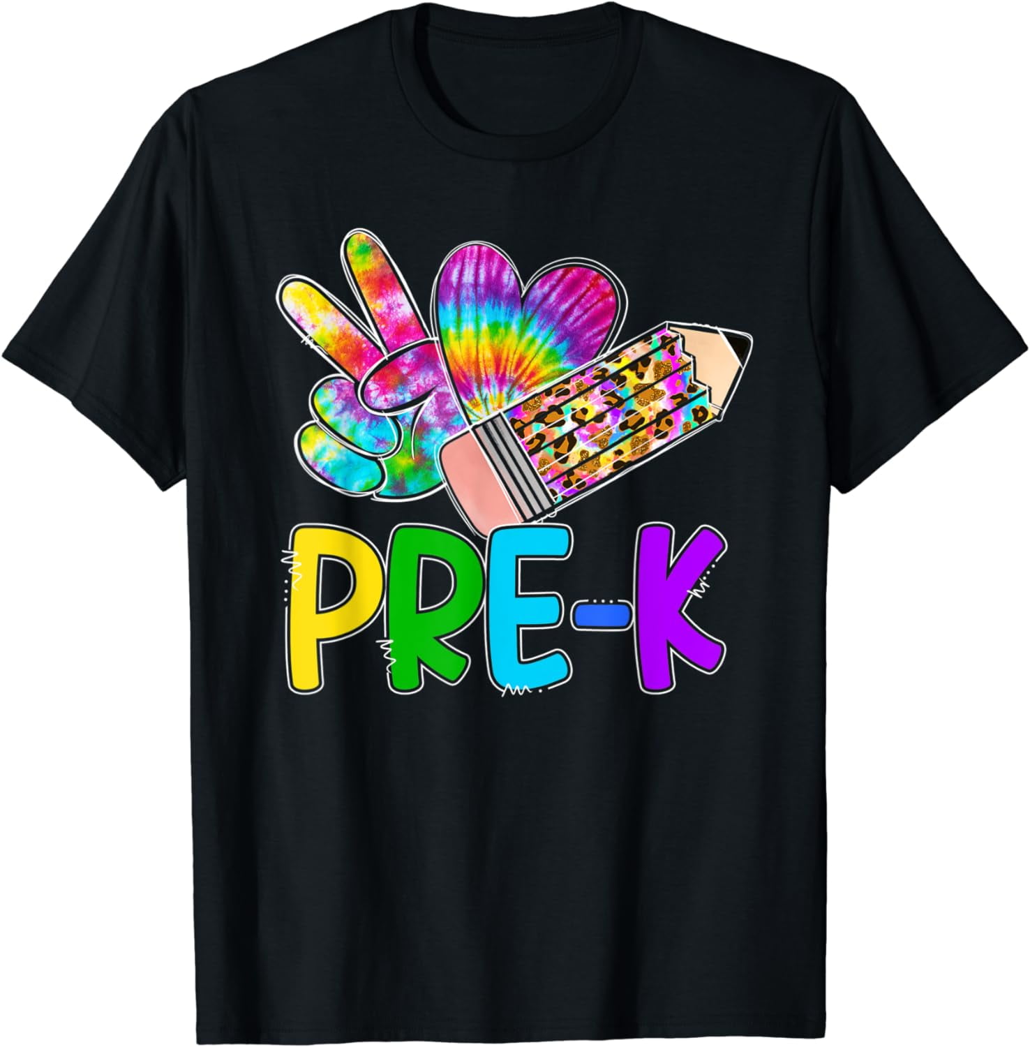 Peace Love Pre-K Tie Dye Leopard Pencil First Day T-Shirt - Walmart.com
