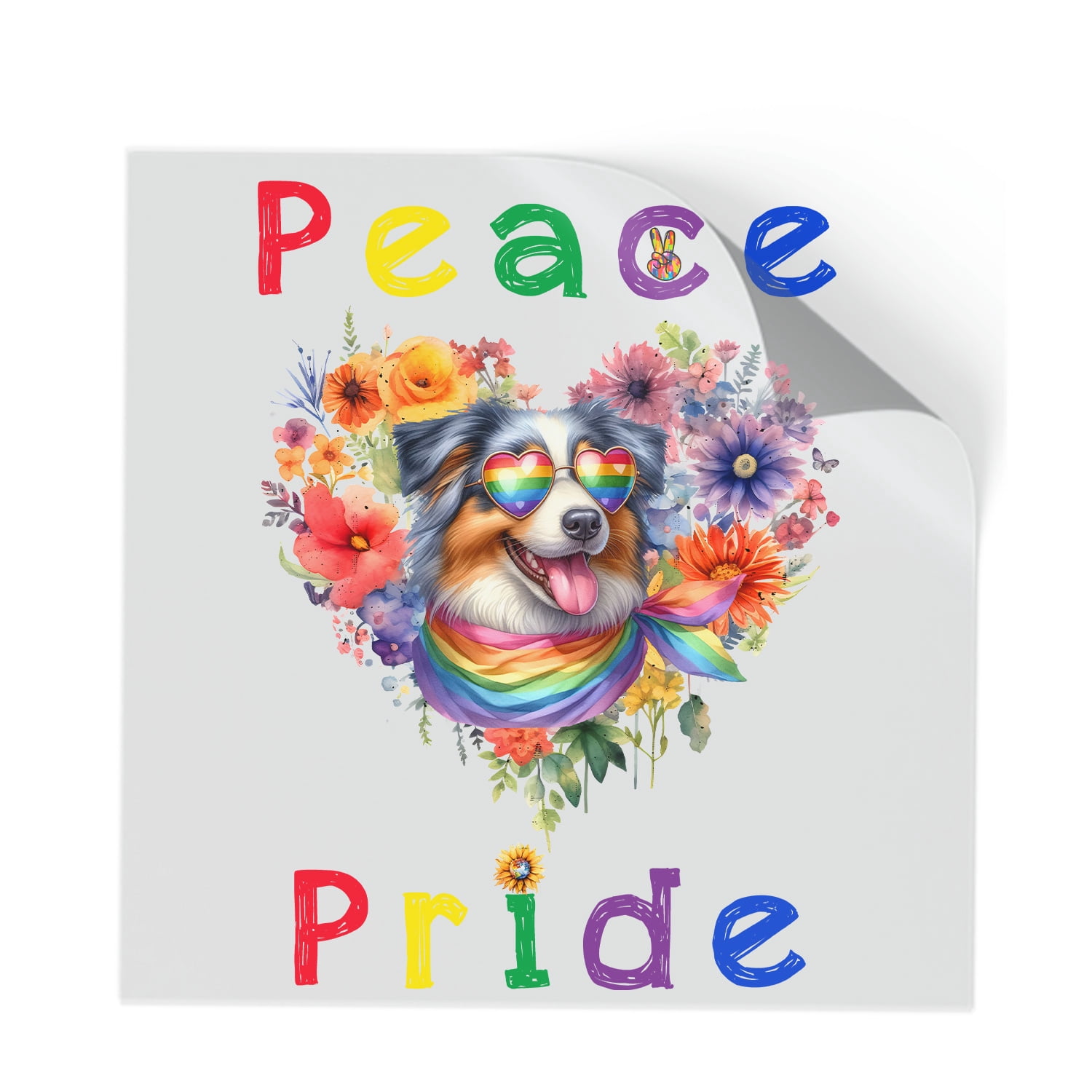 Peace Love Pride Australian Shepherd with Rainbow Sunglasses LGBT ...