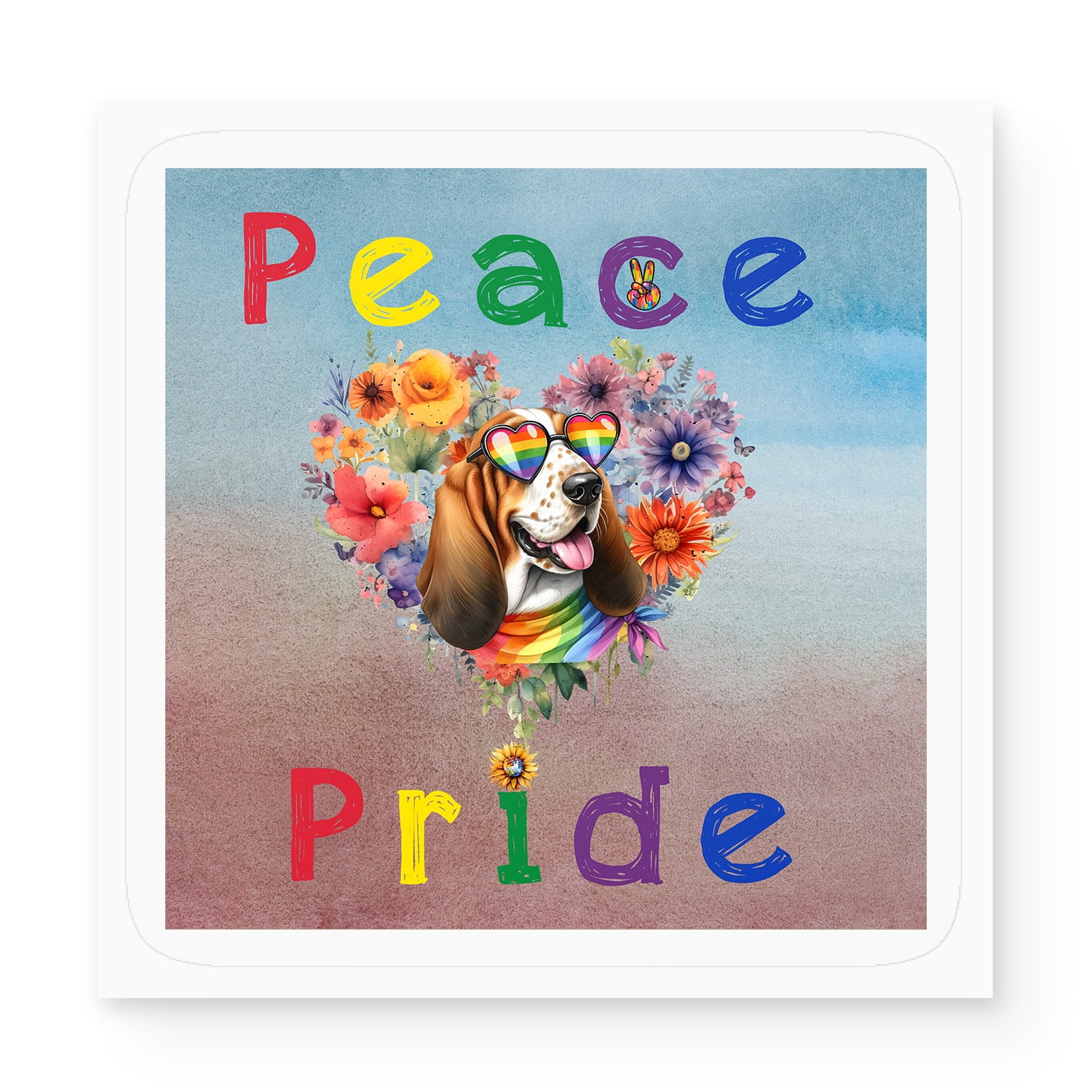 Peace Love Pride Basset Hound with Rainbow Sunglasses LGBT LGBTQ+ Vinyl ...