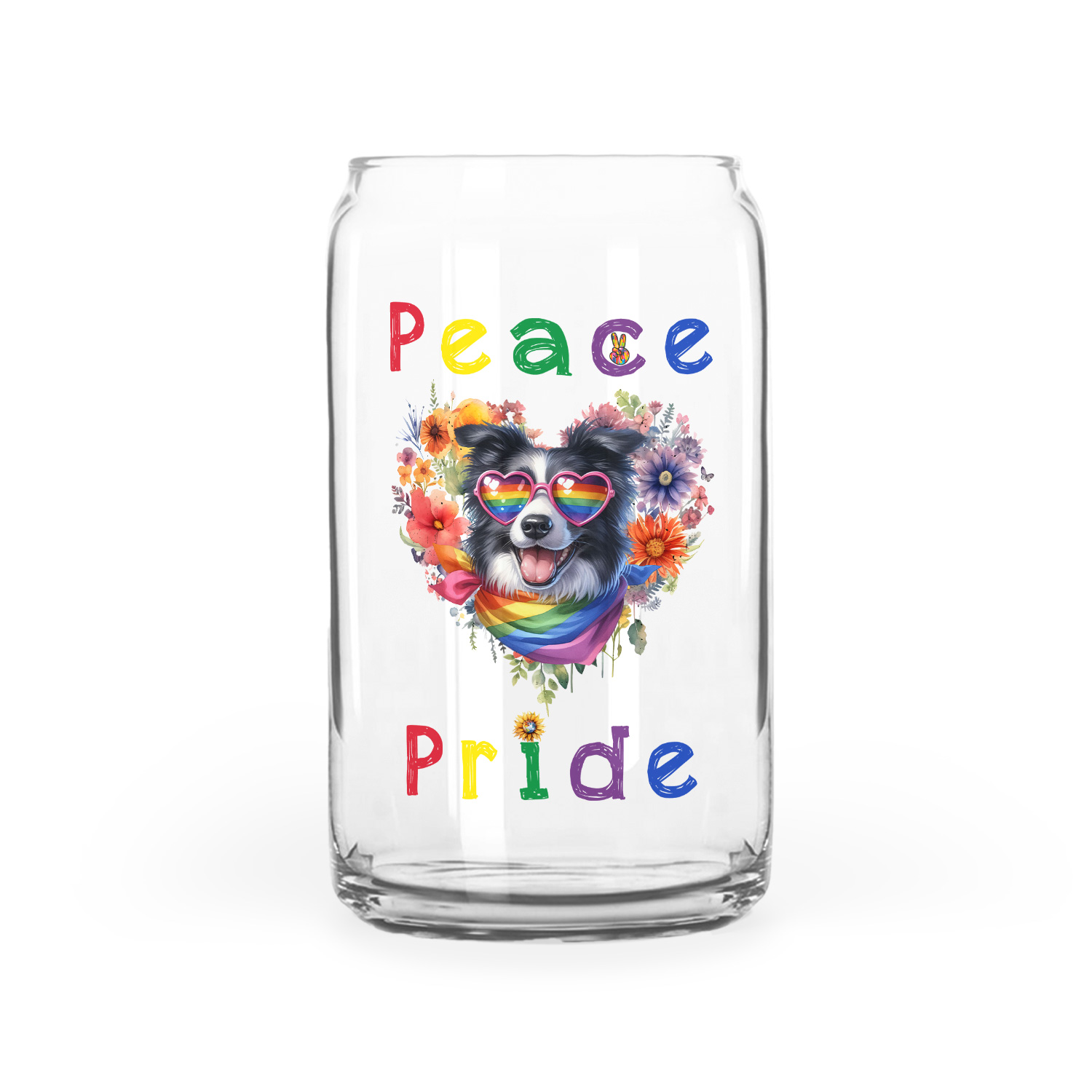 Peace Love Pride Border Collie with Rainbow Sunglasses LGBT LGBTQ+ 16oz ...