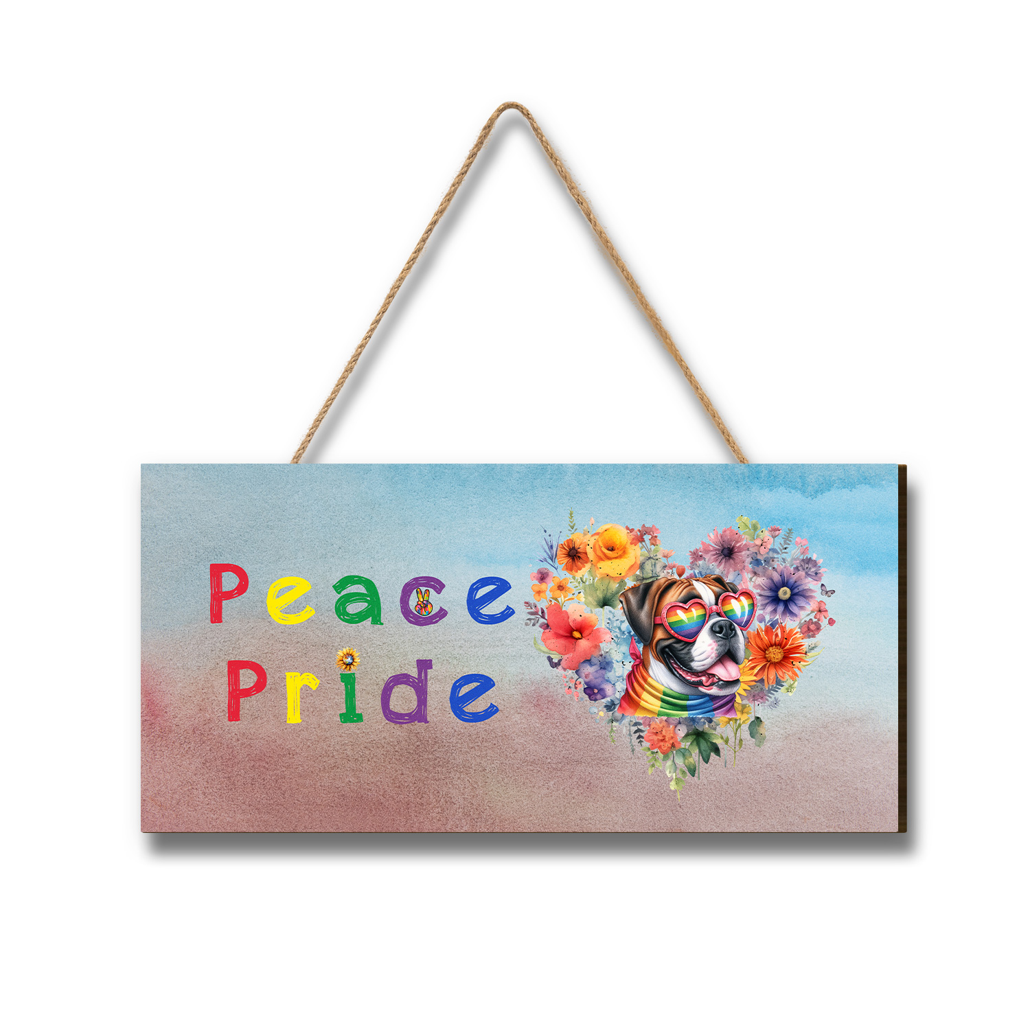 Peace Love Pride Boxer with Rainbow Sunglasses LGBT LGBTQ+ Landscape ...