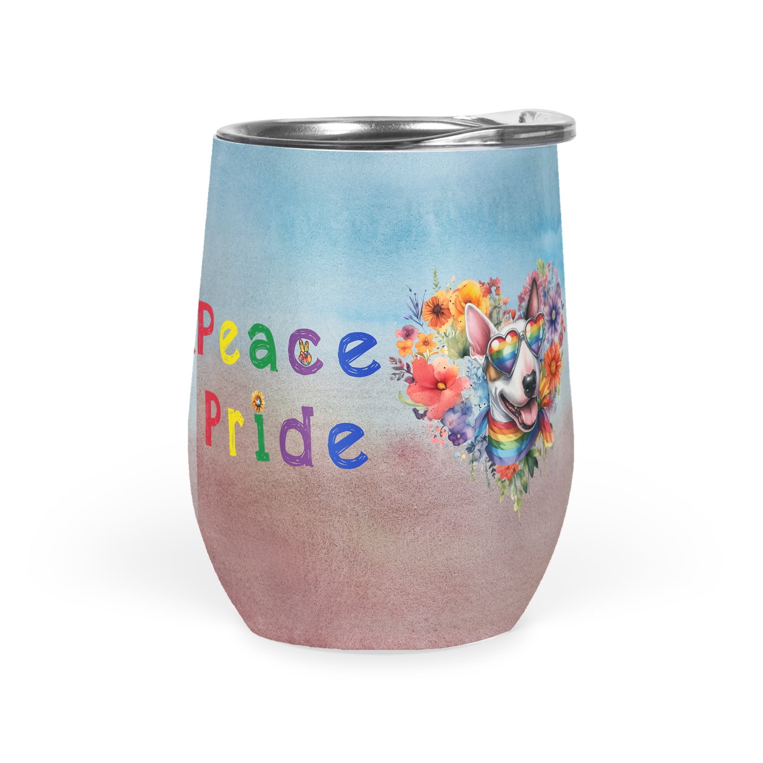 Peace Love Pride Bull Terrier with Rainbow Sunglasses LGBT LGBTQ+ 12oz ...