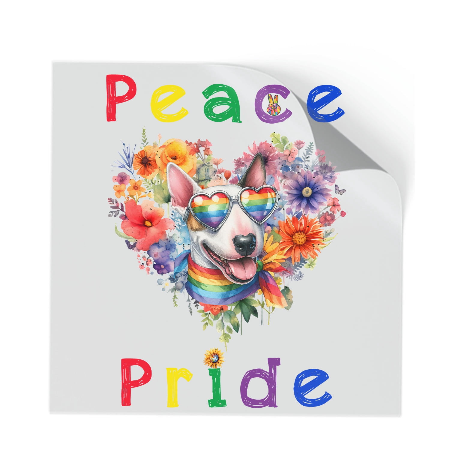 Peace Love Pride Bull Terrier with Rainbow Sunglasses LGBT LGBTQ+ ...