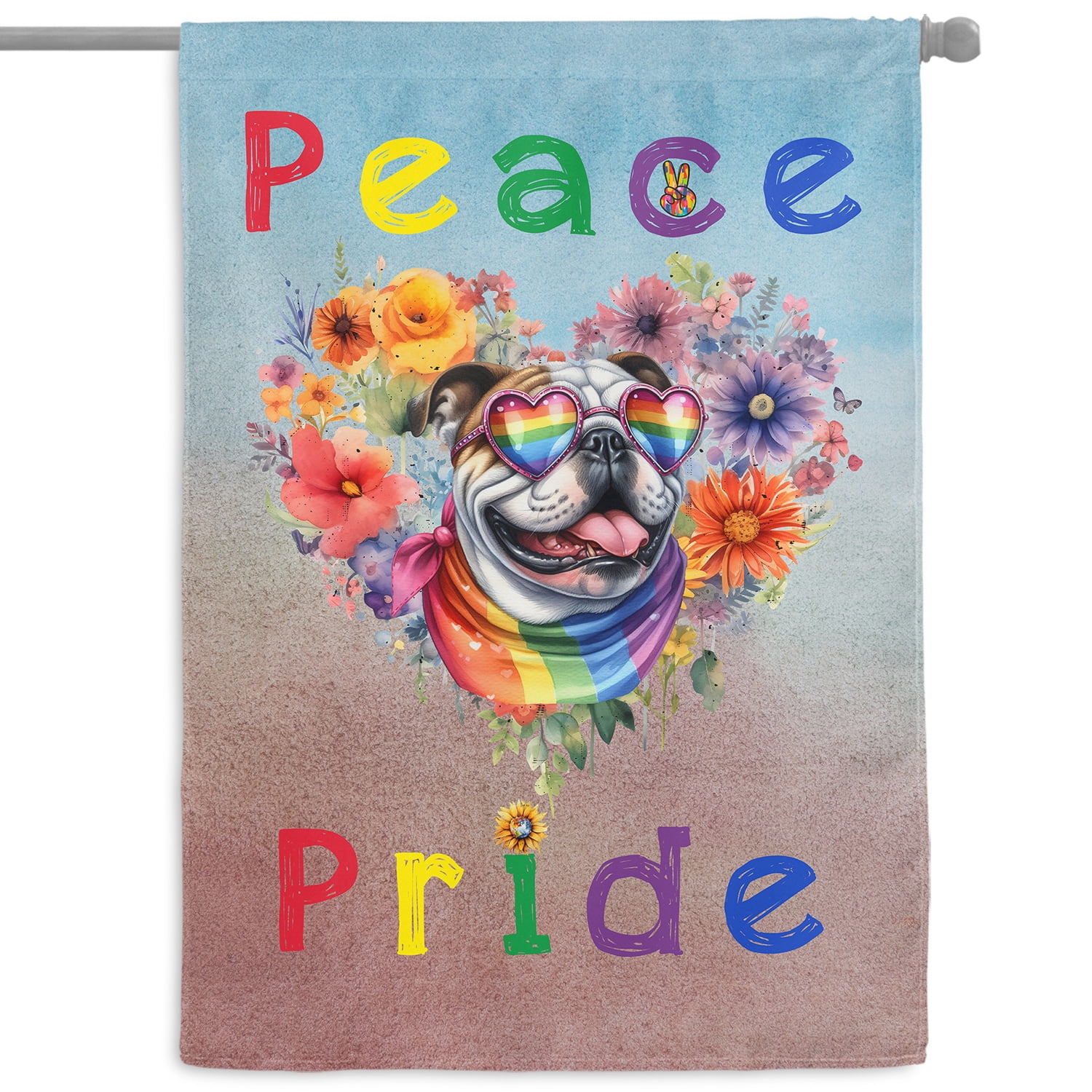 Peace Love Pride Bulldog with Rainbow Sunglasses LGBT LGBTQ+ House Flag ...