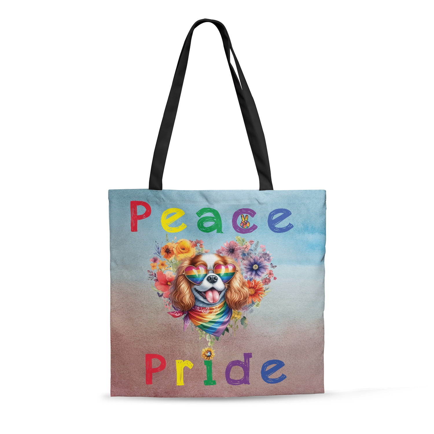 Peace Love Pride Cavalier King Charles Spaniel with Rainbow Sunglasses ...