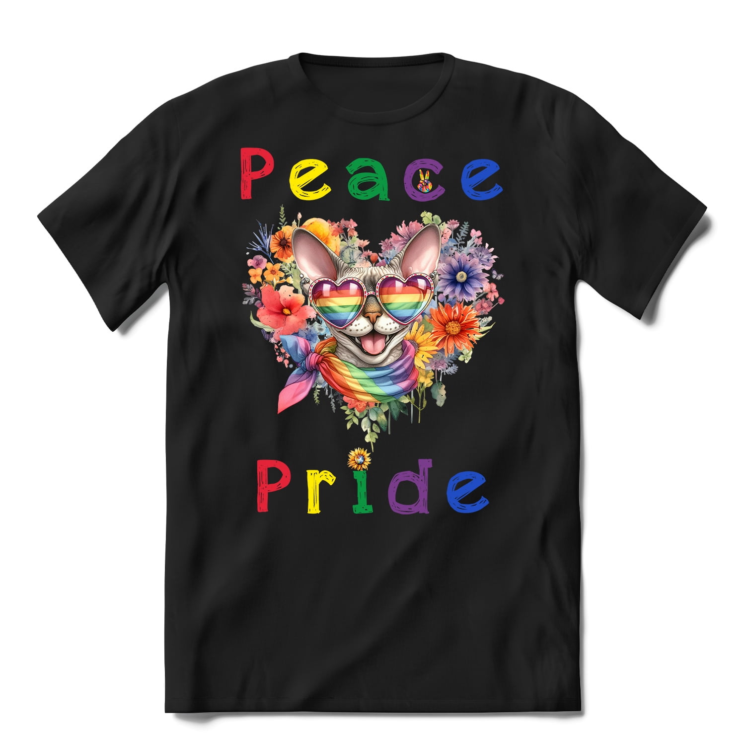 Peace Love Pride Devon Rex with Rainbow Sunglasses LGBT LGBTQ+ Shirt T ...