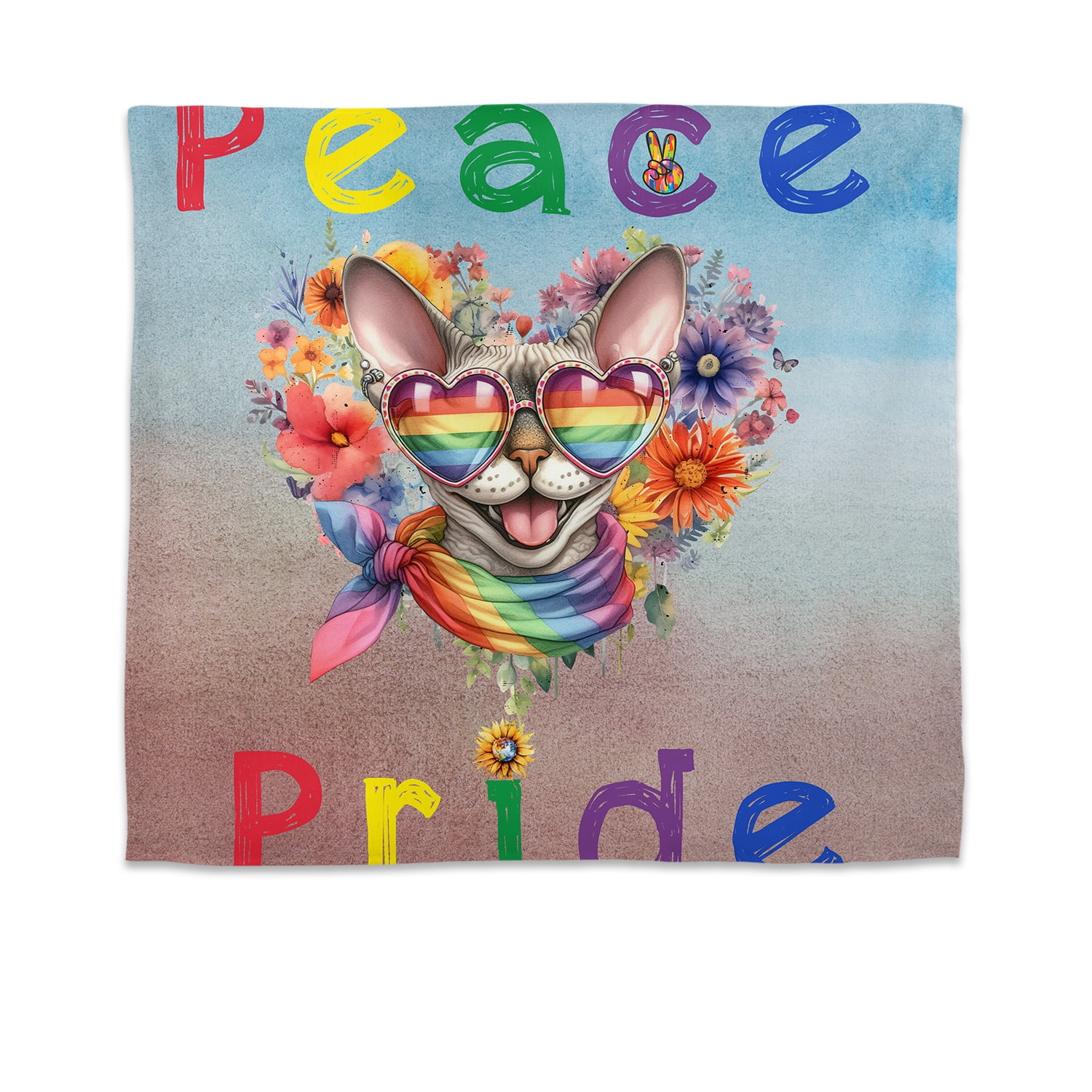 Peace Love Pride Devon Rex with Rainbow Sunglasses LGBT LGBTQ+ Tapestry ...
