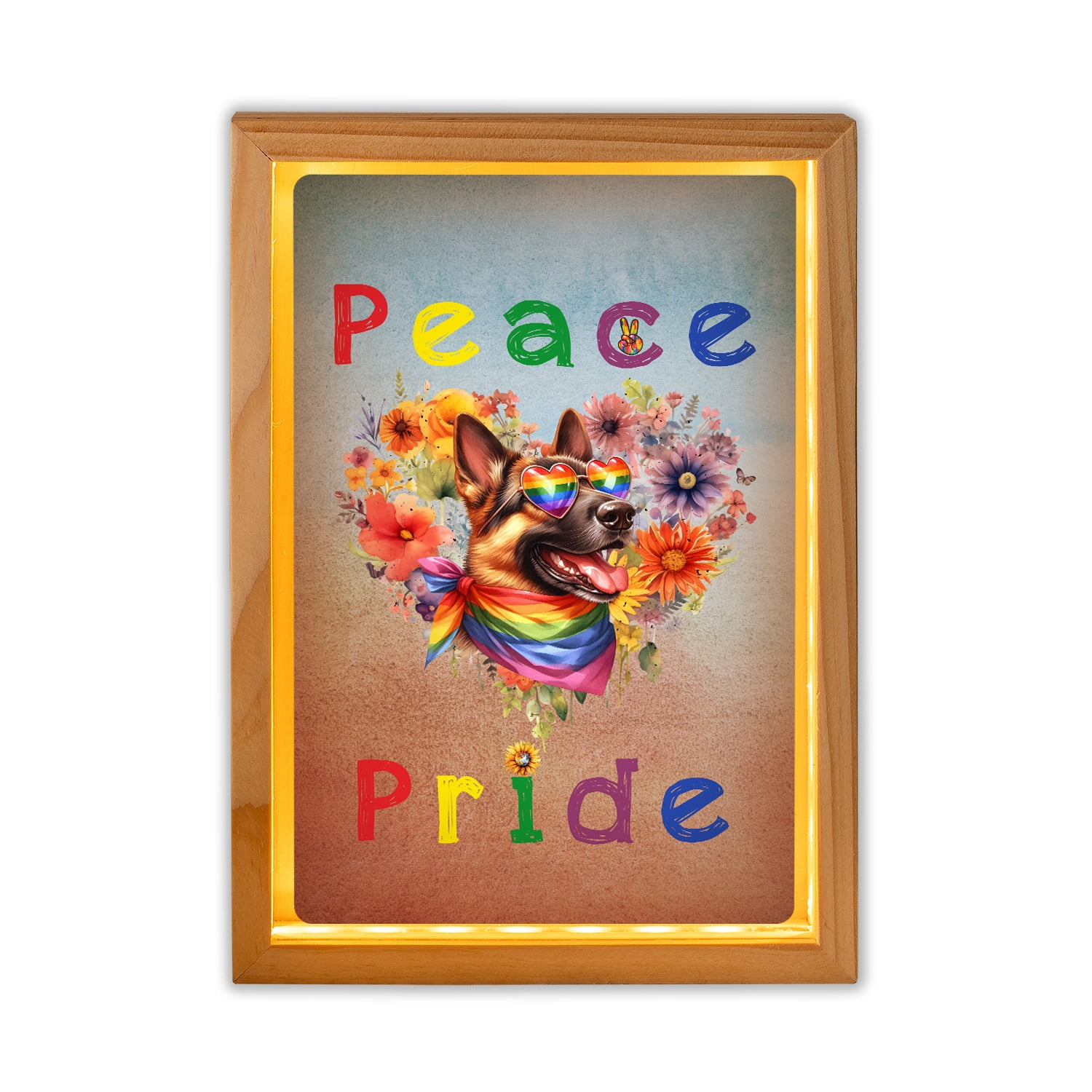 Peace Love Pride German Shepherd with Rainbow Sunglasses LGBT LGBTQ+ ...