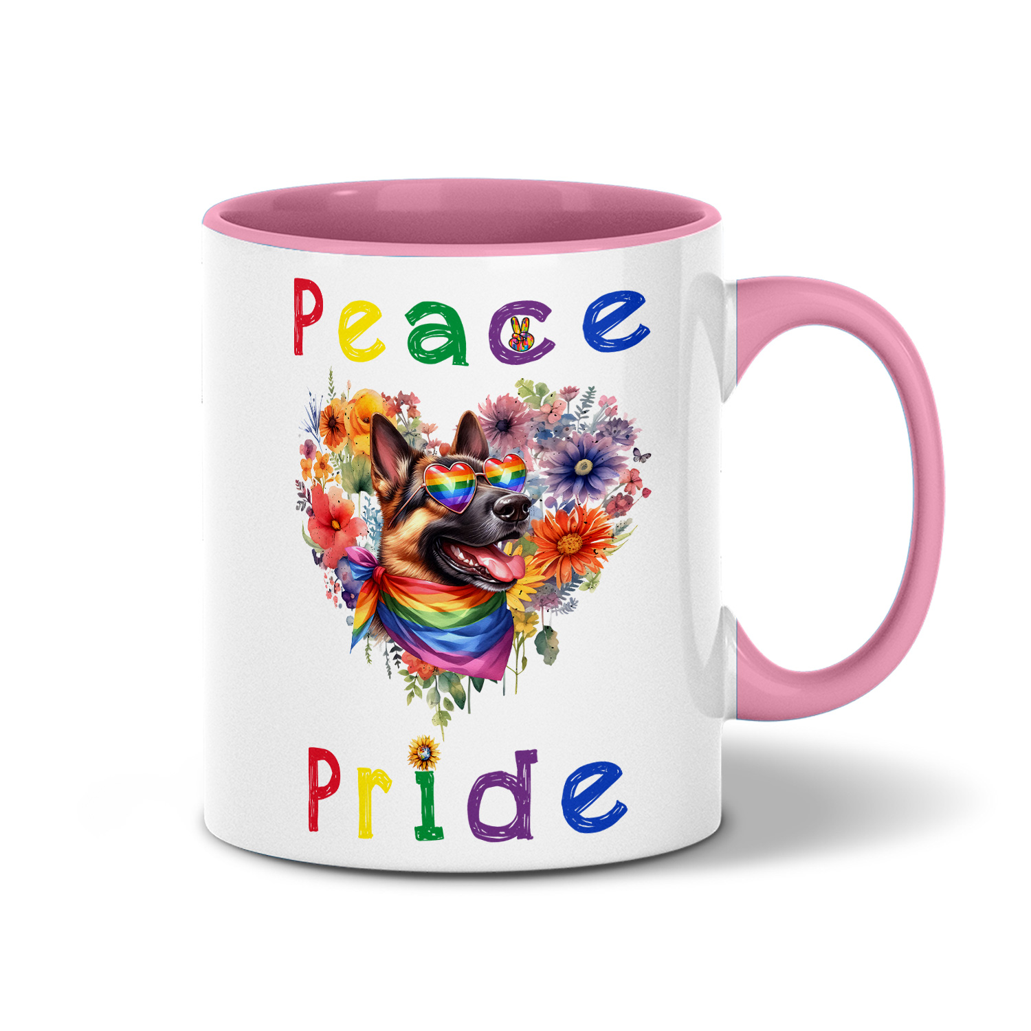 Peace Love Pride German Shepherd with Rainbow Sunglasses LGBT LGBTQ+ ...
