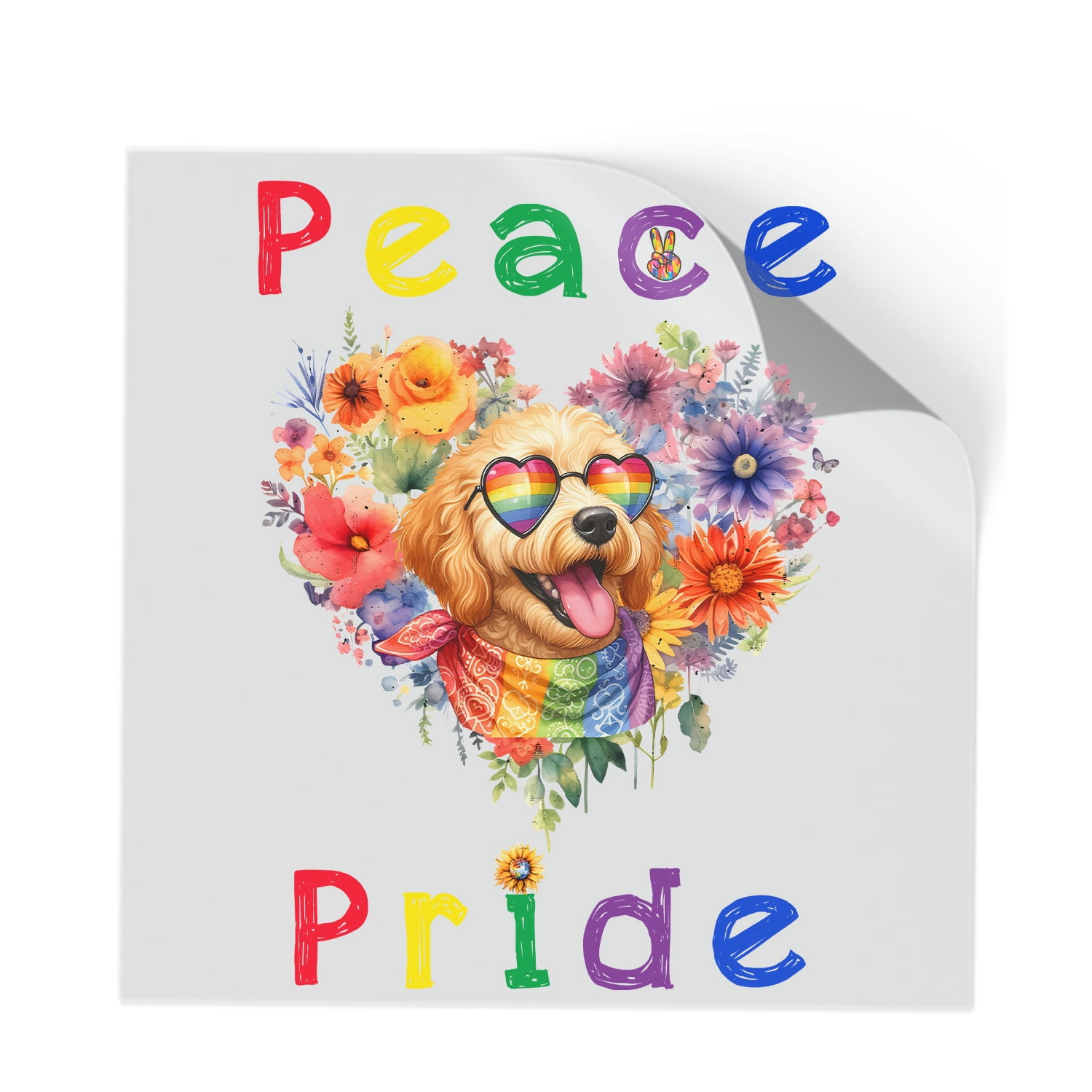 Peace Love Pride Goldendoodle with Rainbow Sunglasses LGBT LGBTQ+ ...