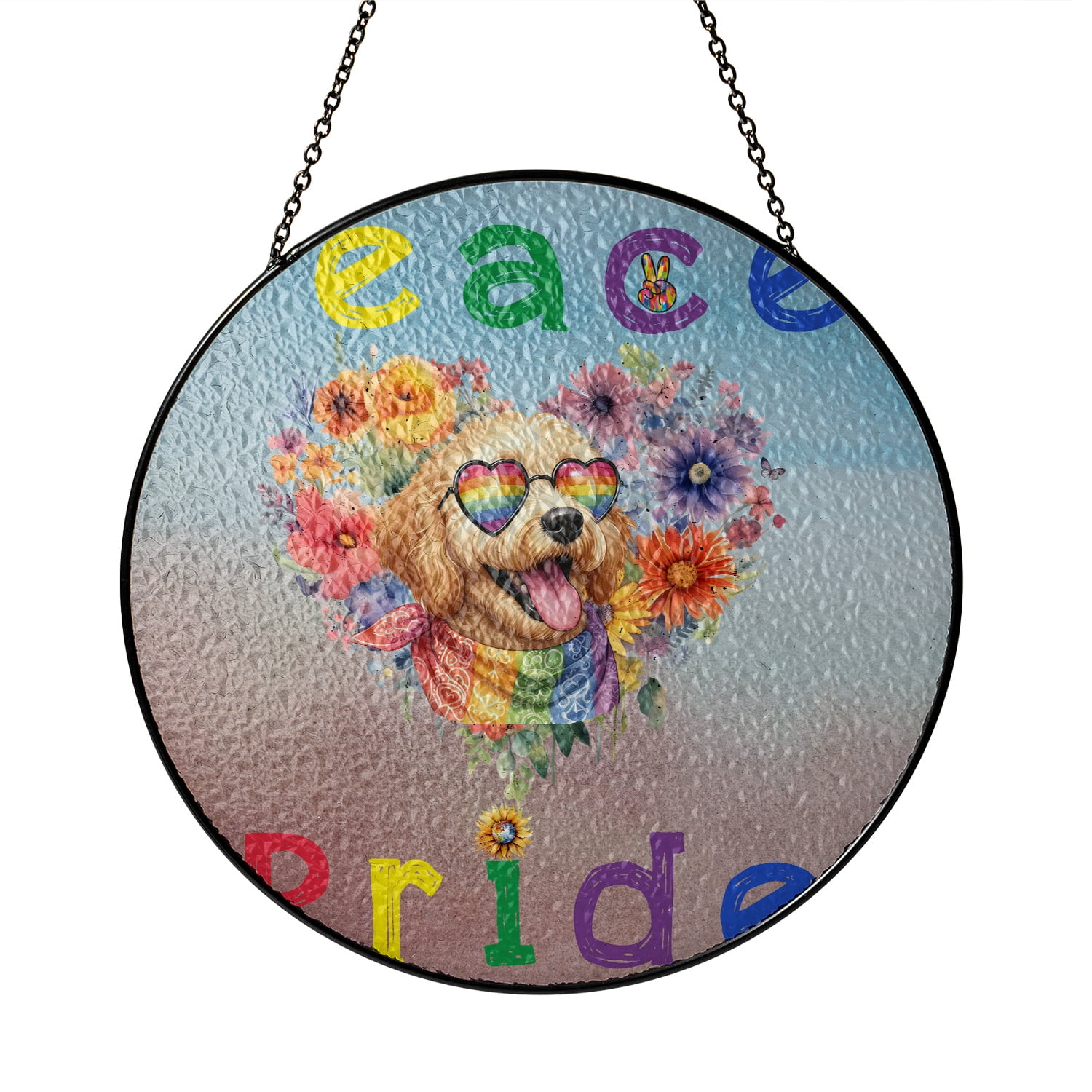 Peace Love Pride Goldendoodle with Rainbow Sunglasses LGBT LGBTQ+ ...