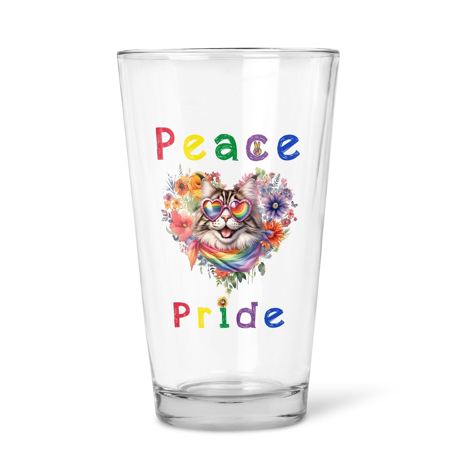 Peace Love Pride Maine Coon with Rainbow Sunglasses LGBT LGBTQ+ 16oz ...