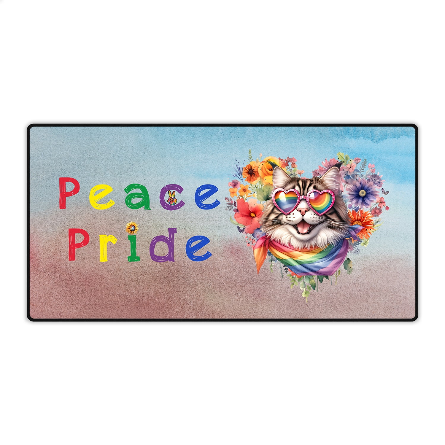 Peace Love Pride Maine Coon with Rainbow Sunglasses LGBT LGBTQ+ Desk ...