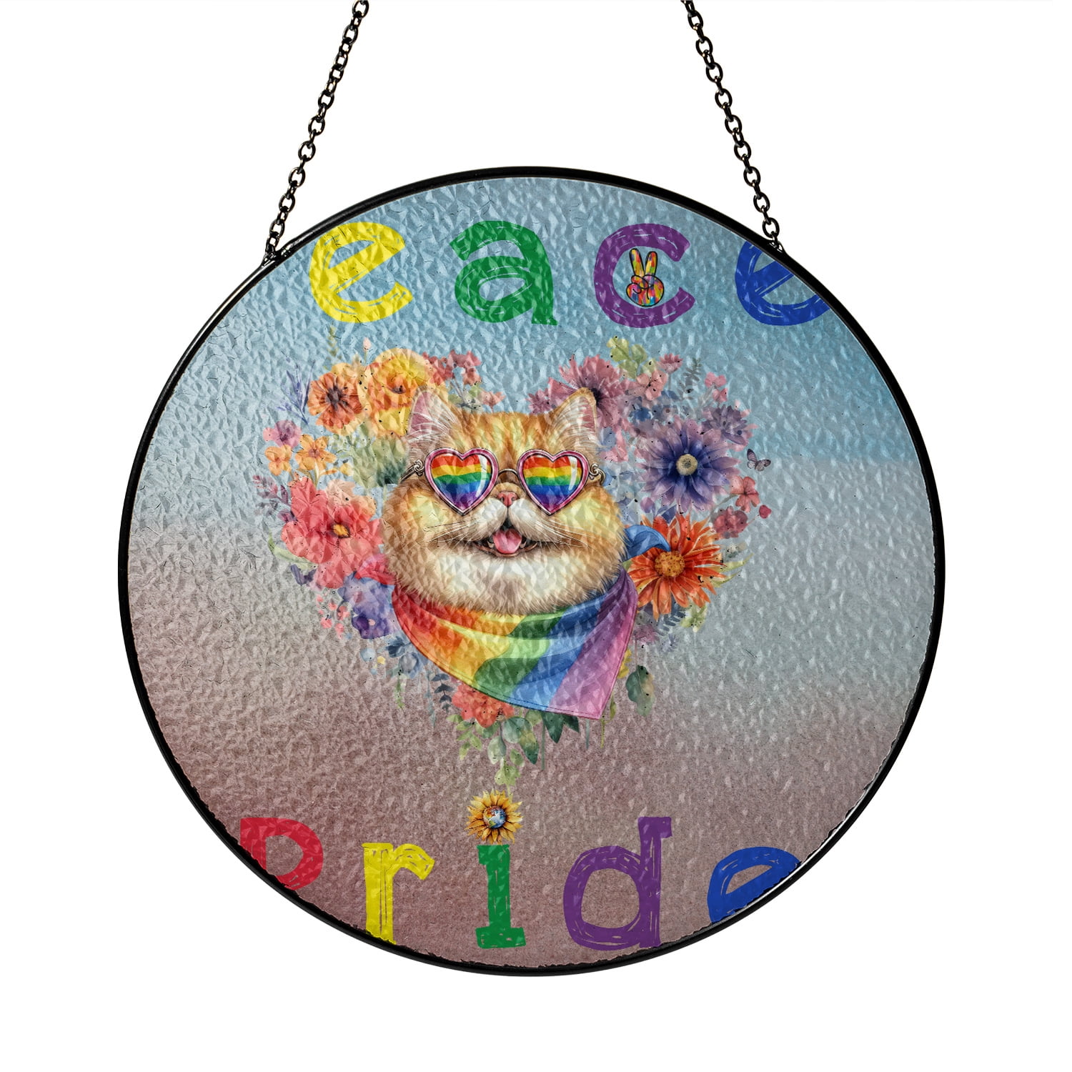 Peace Love Pride Persian with Rainbow Sunglasses LGBT LGBTQ+ Stained ...
