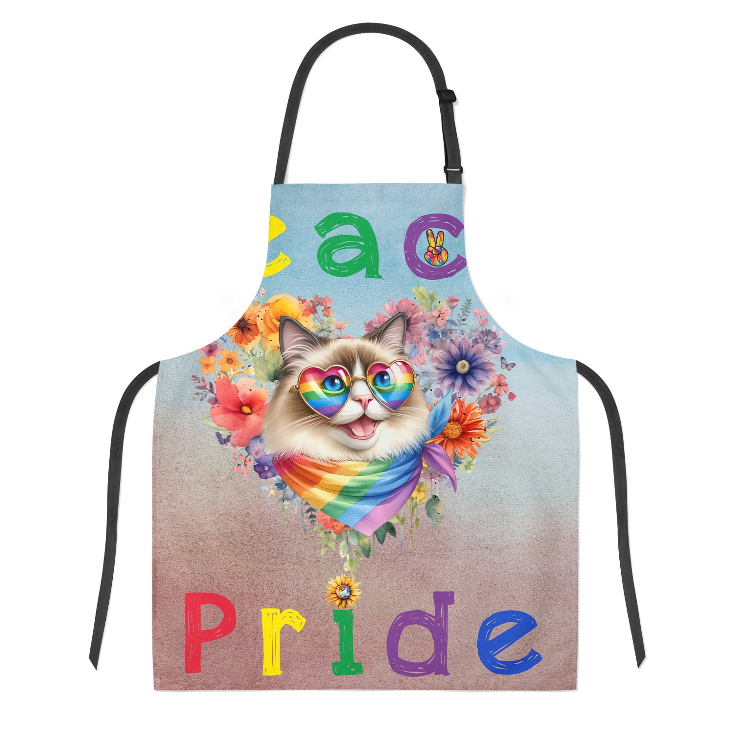Peace Love Pride Ragdoll with Rainbow Sunglasses LGBT LGBTQ+ Apron Cat ...