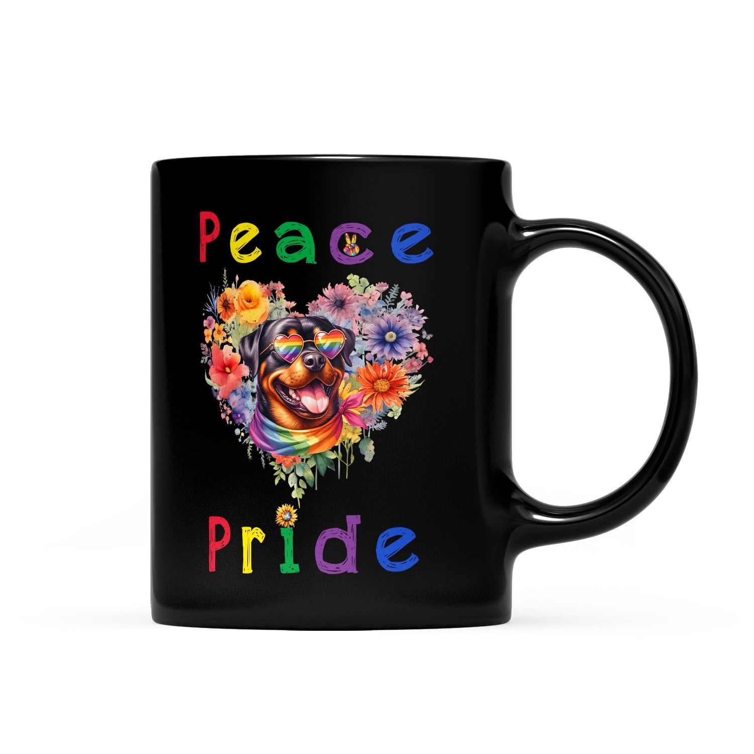 Peace Love Pride Rottweiler with Rainbow Sunglasses LGBT LGBTQ+ Mug ...