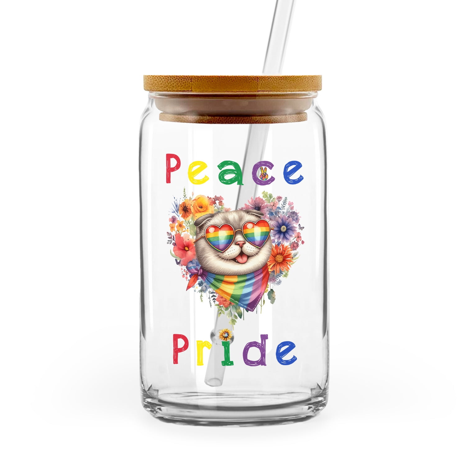 Peace Love Pride Scottish Fold with Rainbow Sunglasses LGBT LGBTQ+ 16oz ...