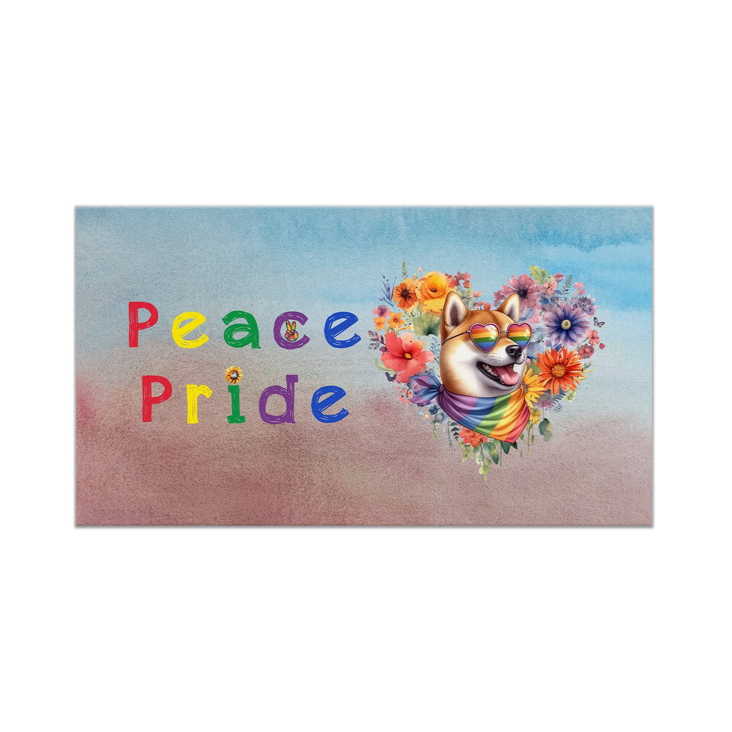 Peace Love Pride Shiba Inu with Rainbow Sunglasses LGBT LGBTQ+ Doormat ...