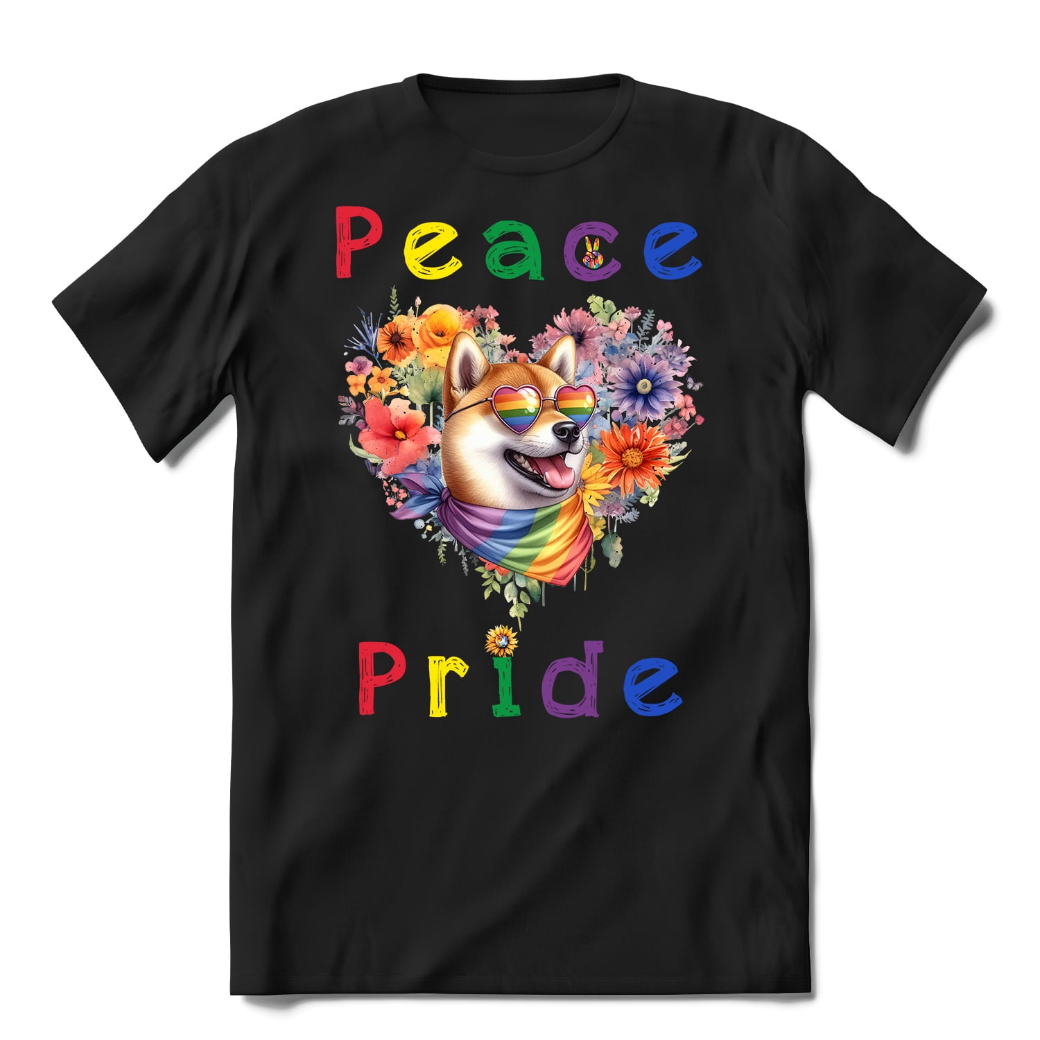 Peace Love Pride Shiba Inu with Rainbow Sunglasses LGBT LGBTQ+ Shirt T ...