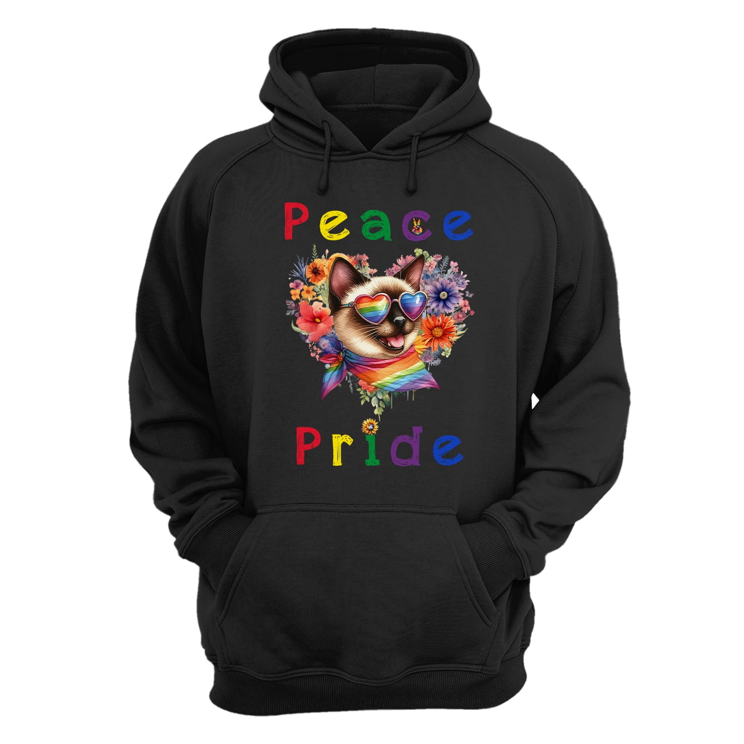 Peace Love Pride Siamese with Rainbow Sunglasses LGBT LGBTQ+ Hoodie ...