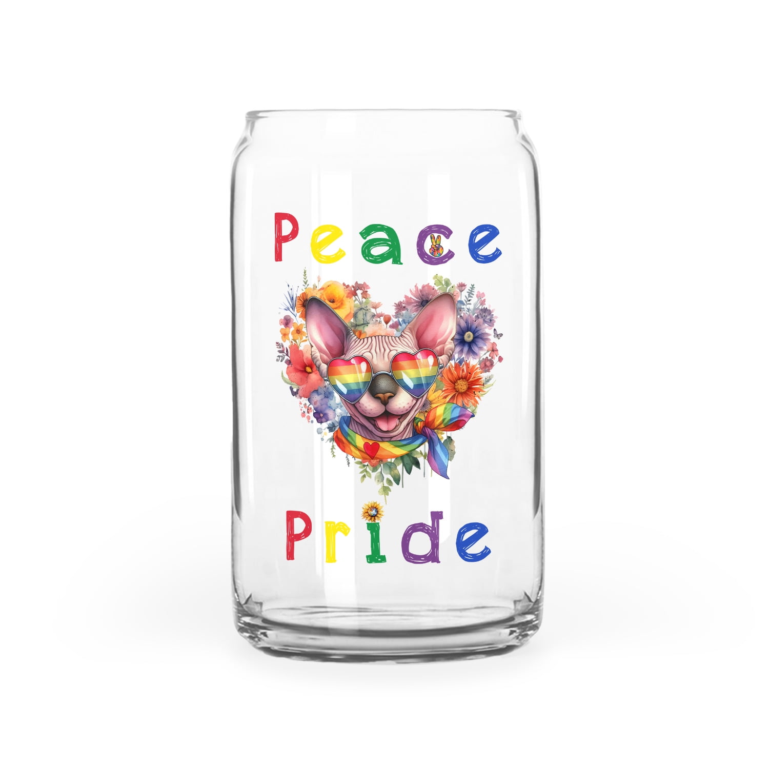 Peace Love Pride Sphynx with Rainbow Sunglasses LGBT LGBTQ+ 16oz Glass ...