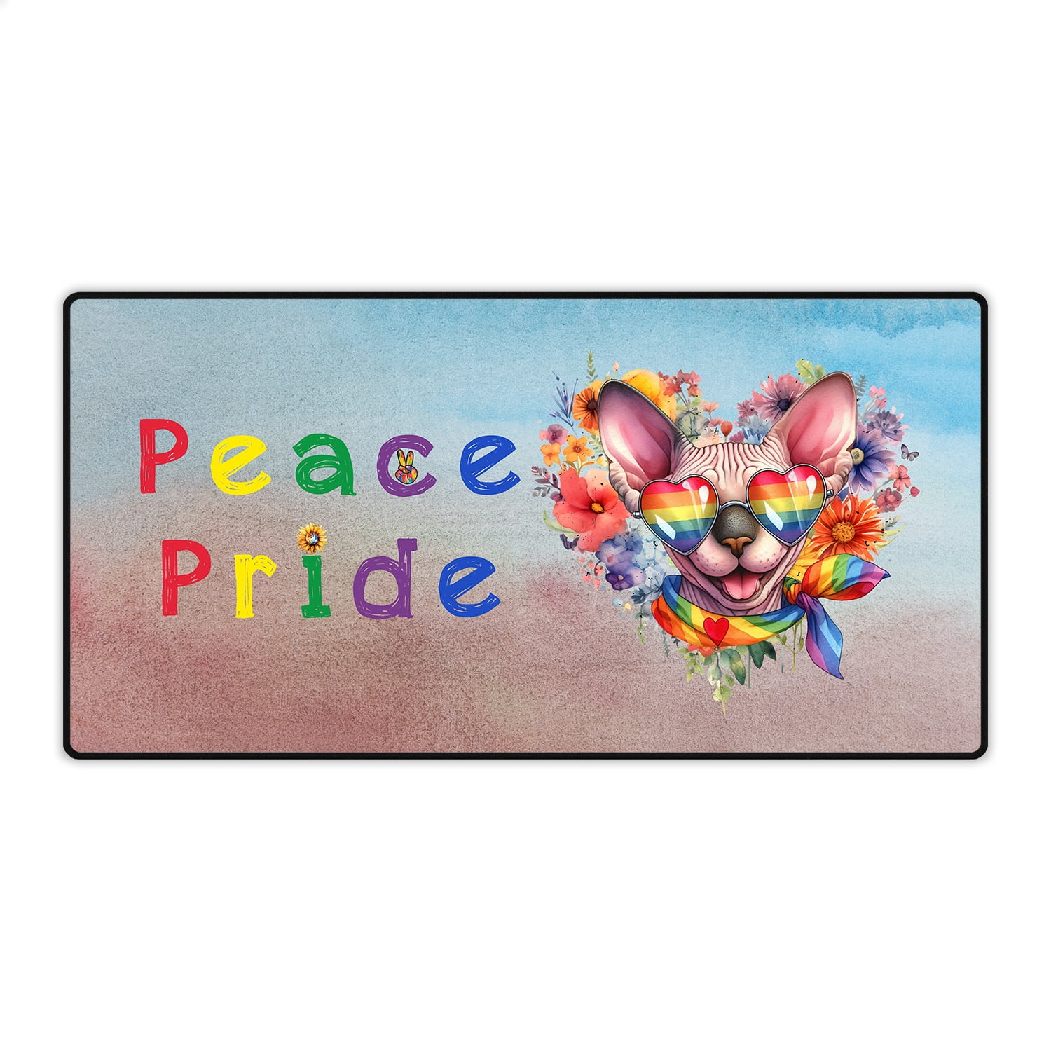 Peace Love Pride Sphynx with Rainbow Sunglasses LGBT LGBTQ+ Desk Mat ...