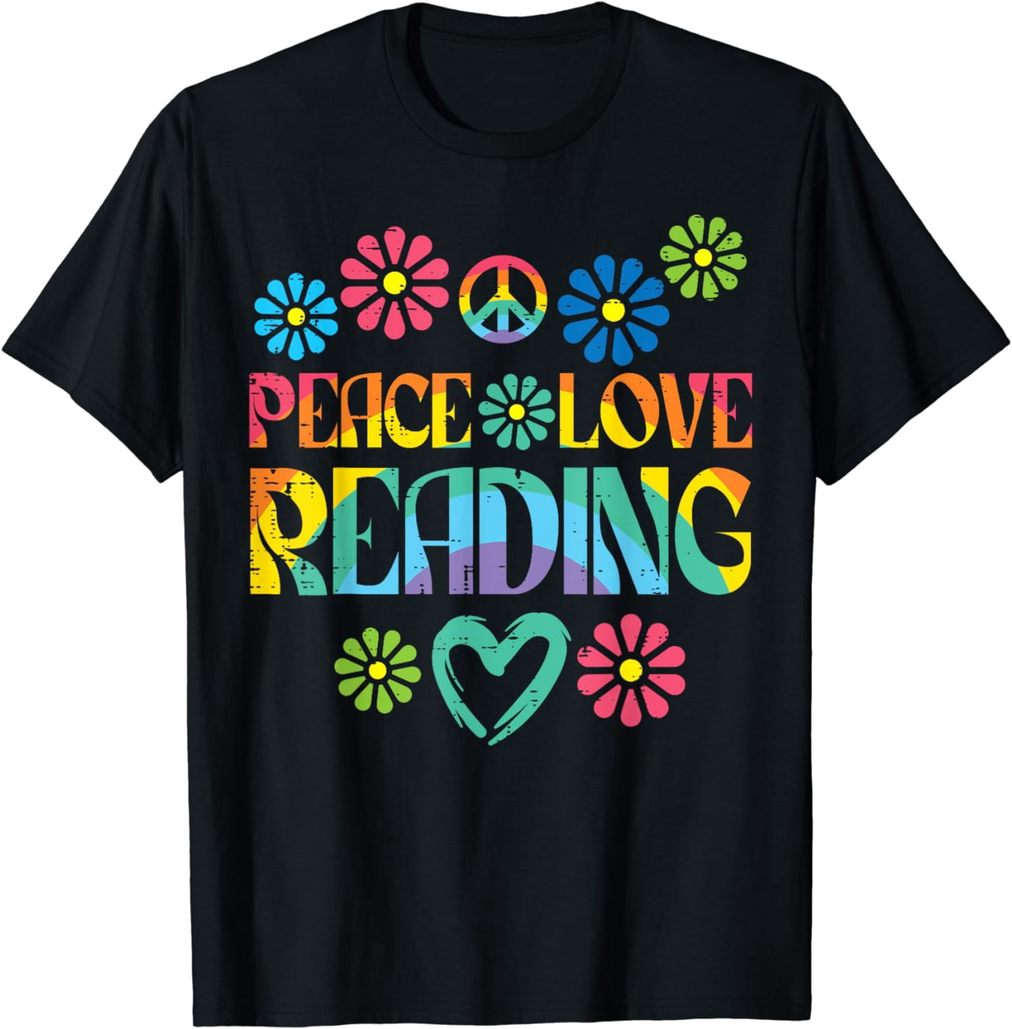 Peace Love Reading Tie Dye Book Lover Bookworm Librarian T-Shirt ...