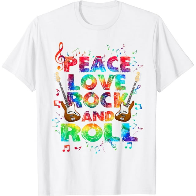 Peace Love Rock And Roll Tie Dye Distressed Rock Concert tee T-Shirt ...