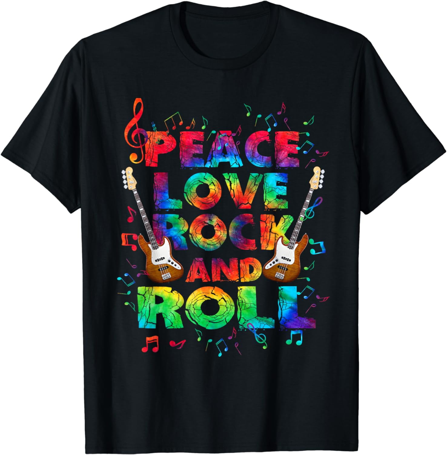 Peace Love Rock And Roll Tie Dye Distressed Rock Concert tee T-Shirt ...