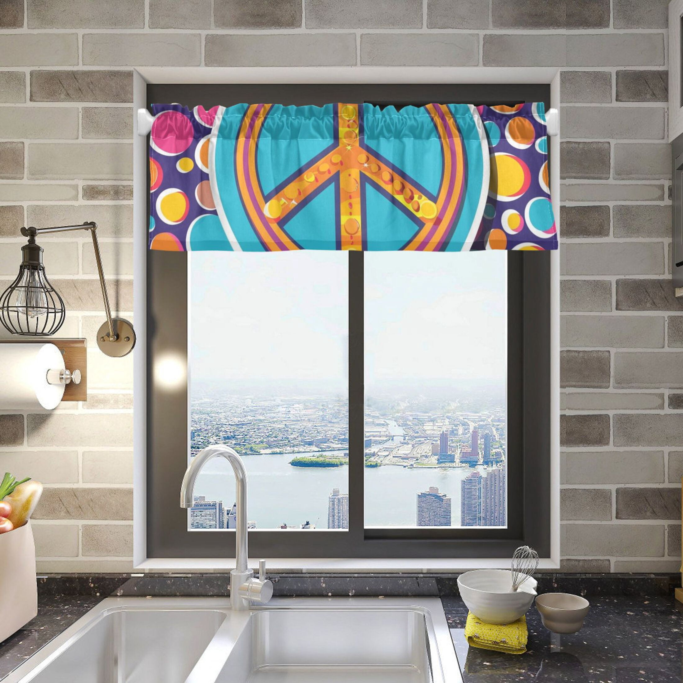 Peace Love Sign Valance Curtains 54"x18" Rod Pocket for Kitchen Living ...