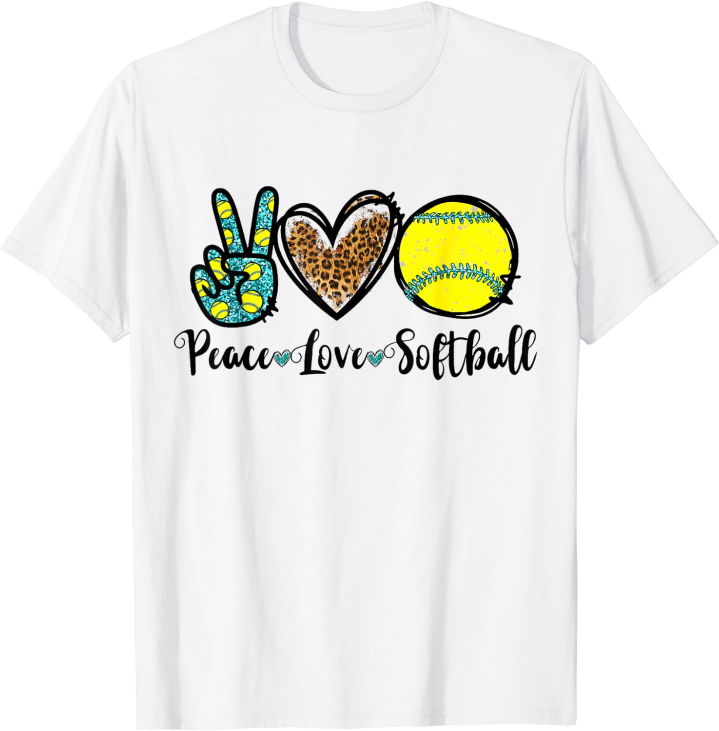 Peace Love Softball For Teen Girls Cute Leopard Softball T-Shirt ...