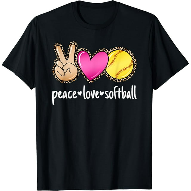 Peace Love Softball Leopard Print Girls Women Softball T-Shirt ...