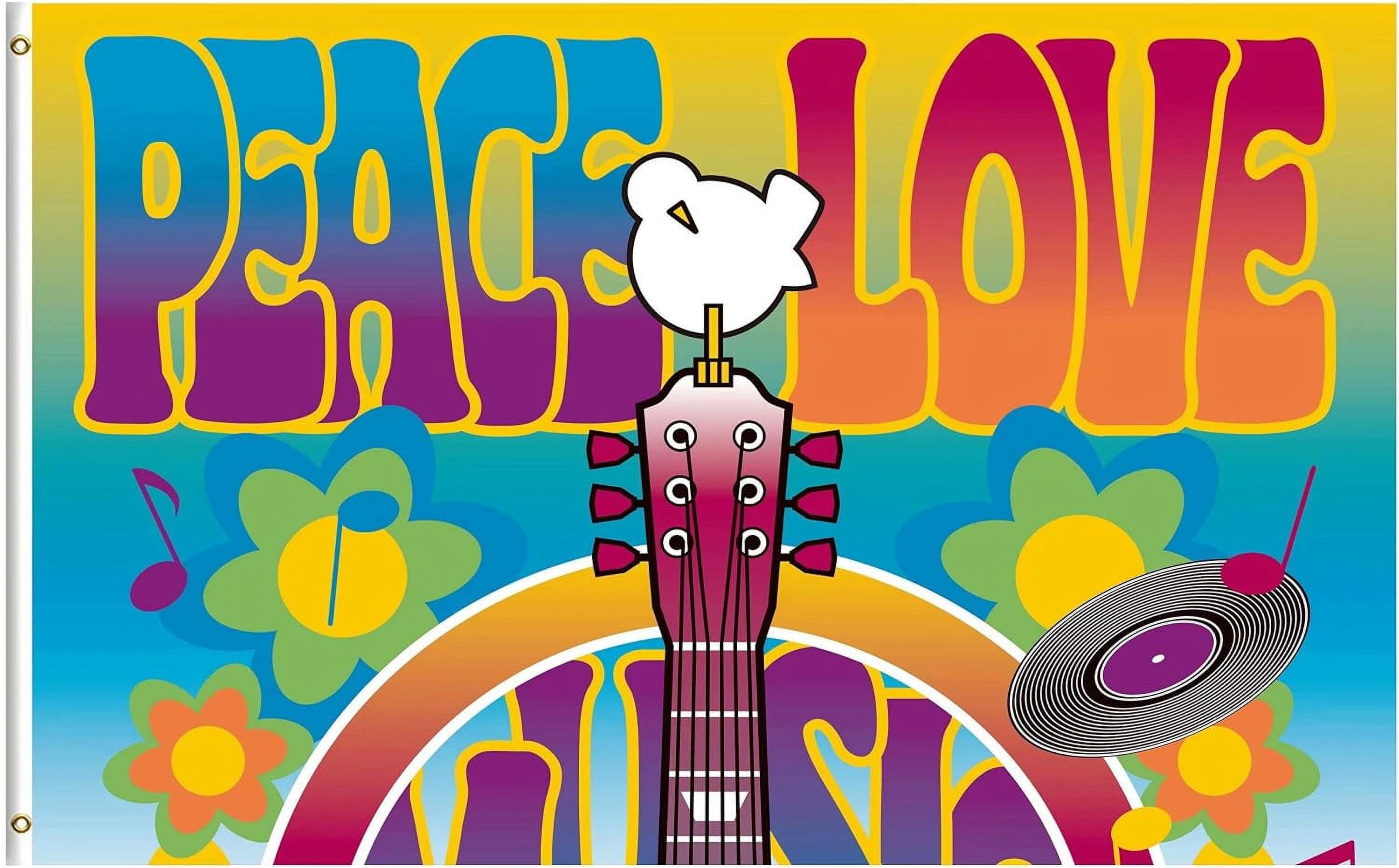 Peace Love Symbol Guitar Dove Music and Art Fair Flag, Polyester with ...