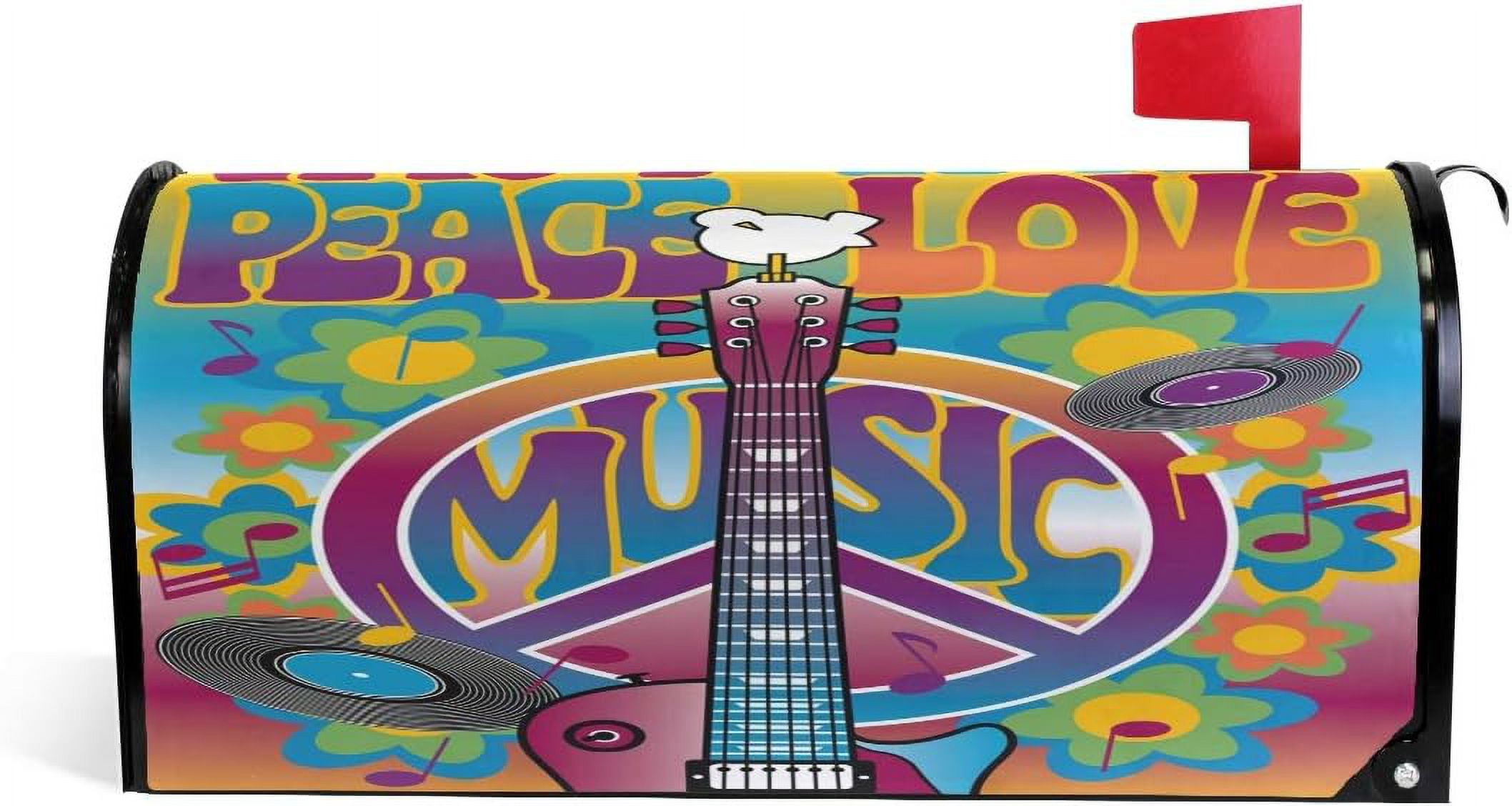 Peace Love Symbol7Guitar Music Magnetic Mailbox Cover MailWraps Garden ...