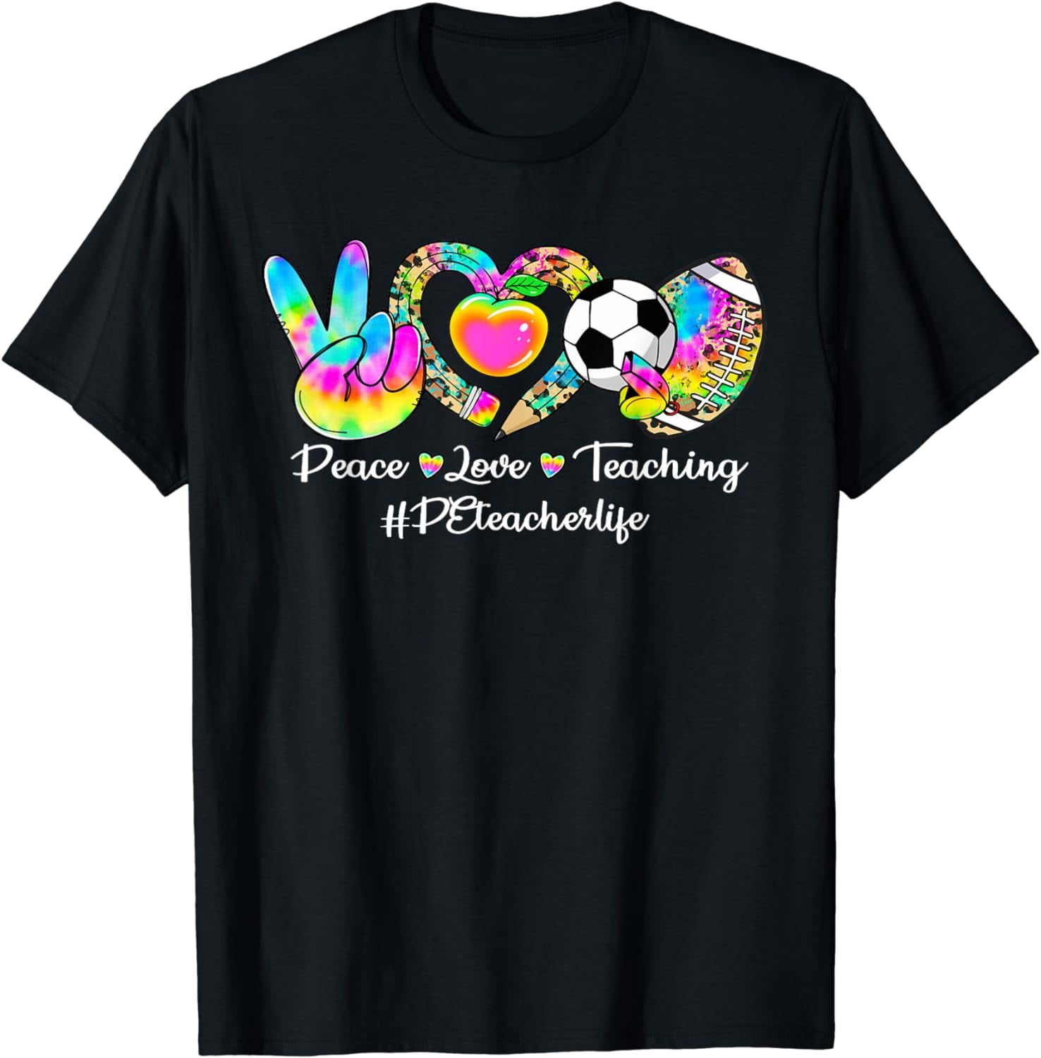 Peace Love Teaching Tie Dye Leopard PE Teacher Life Gifts T-Shirt ...