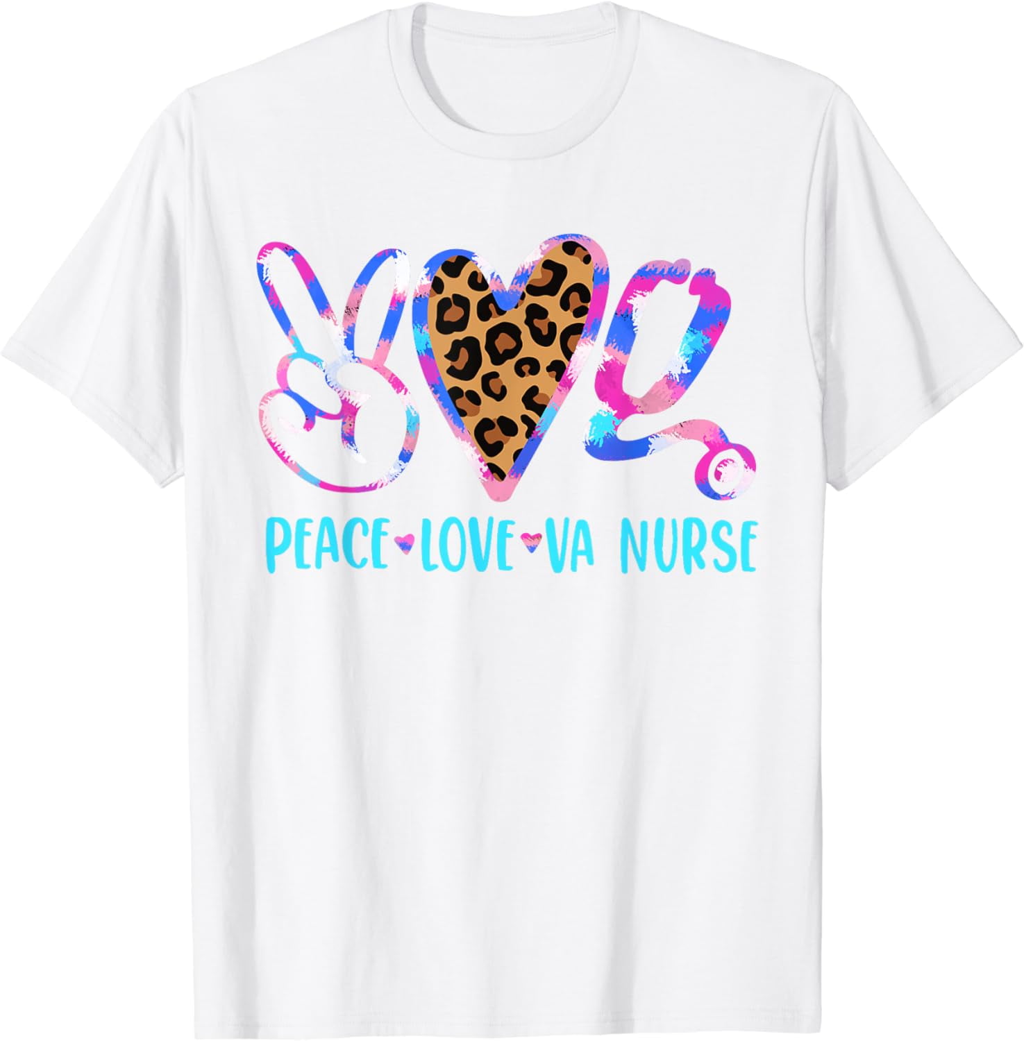 Peace Love VA Nurse Life Stethoscope Leopard Print Nursing T-Shirt ...