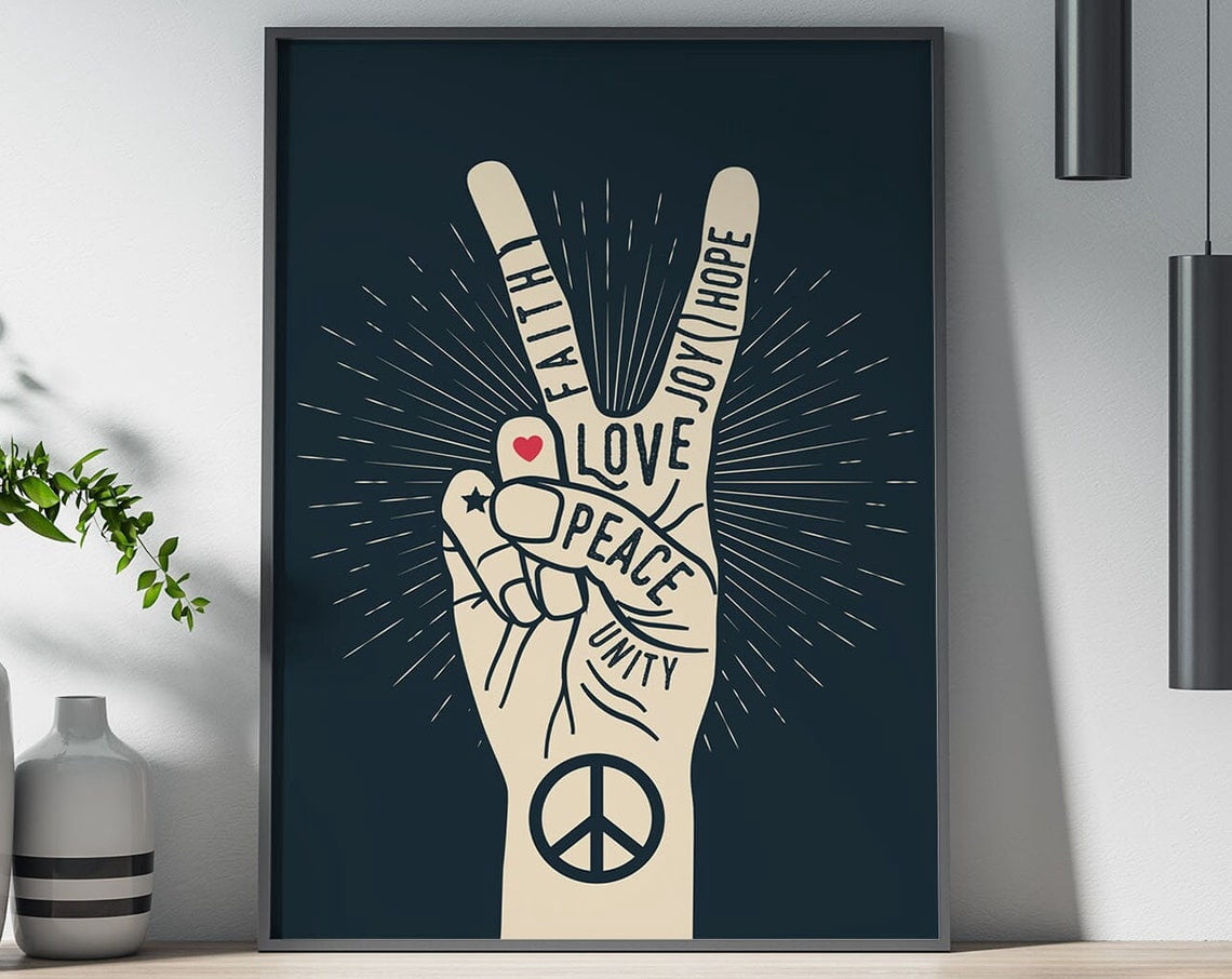Peace And Love Vintage Style Poster, Poster Print, Wall Decor, Peace ...