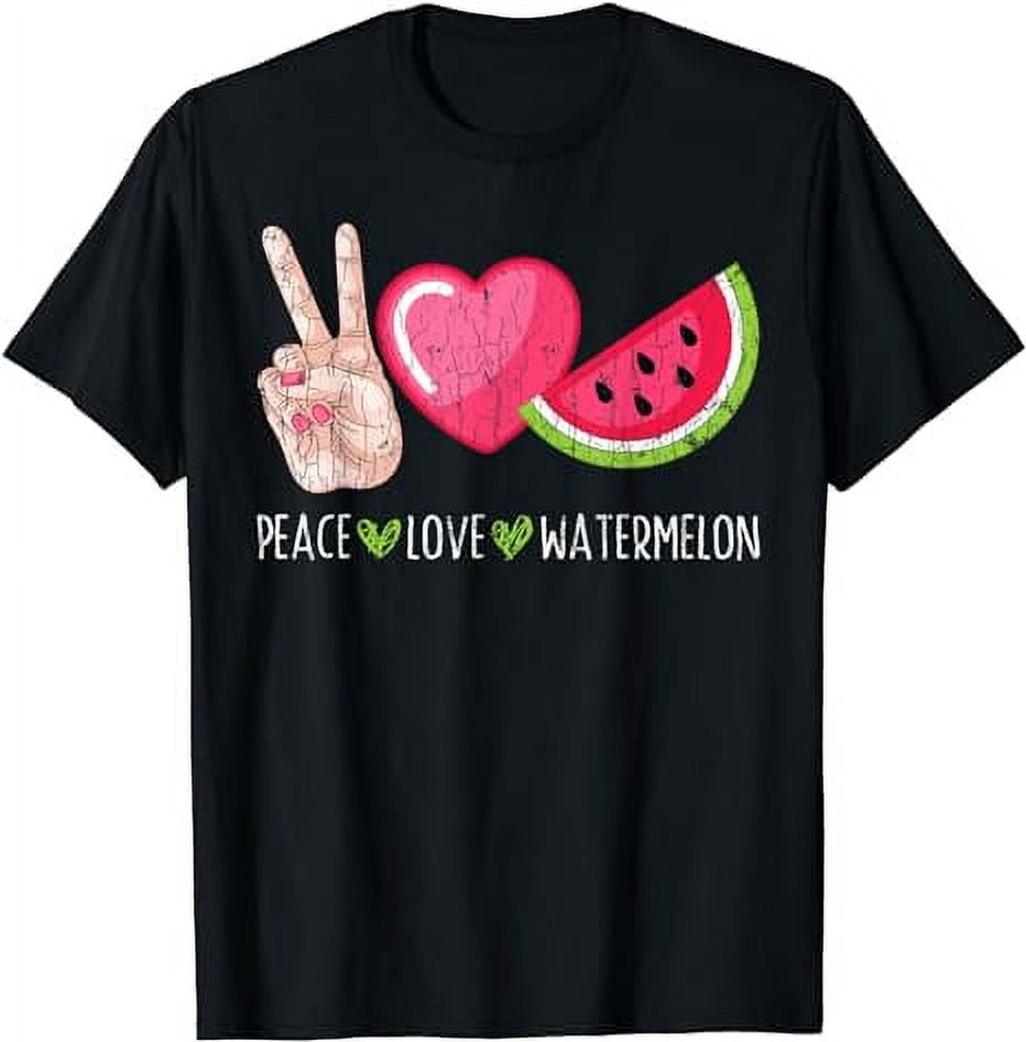 Peace Love Watermelon Funny Summer Fruit Lover Graphic T-Shirt ...