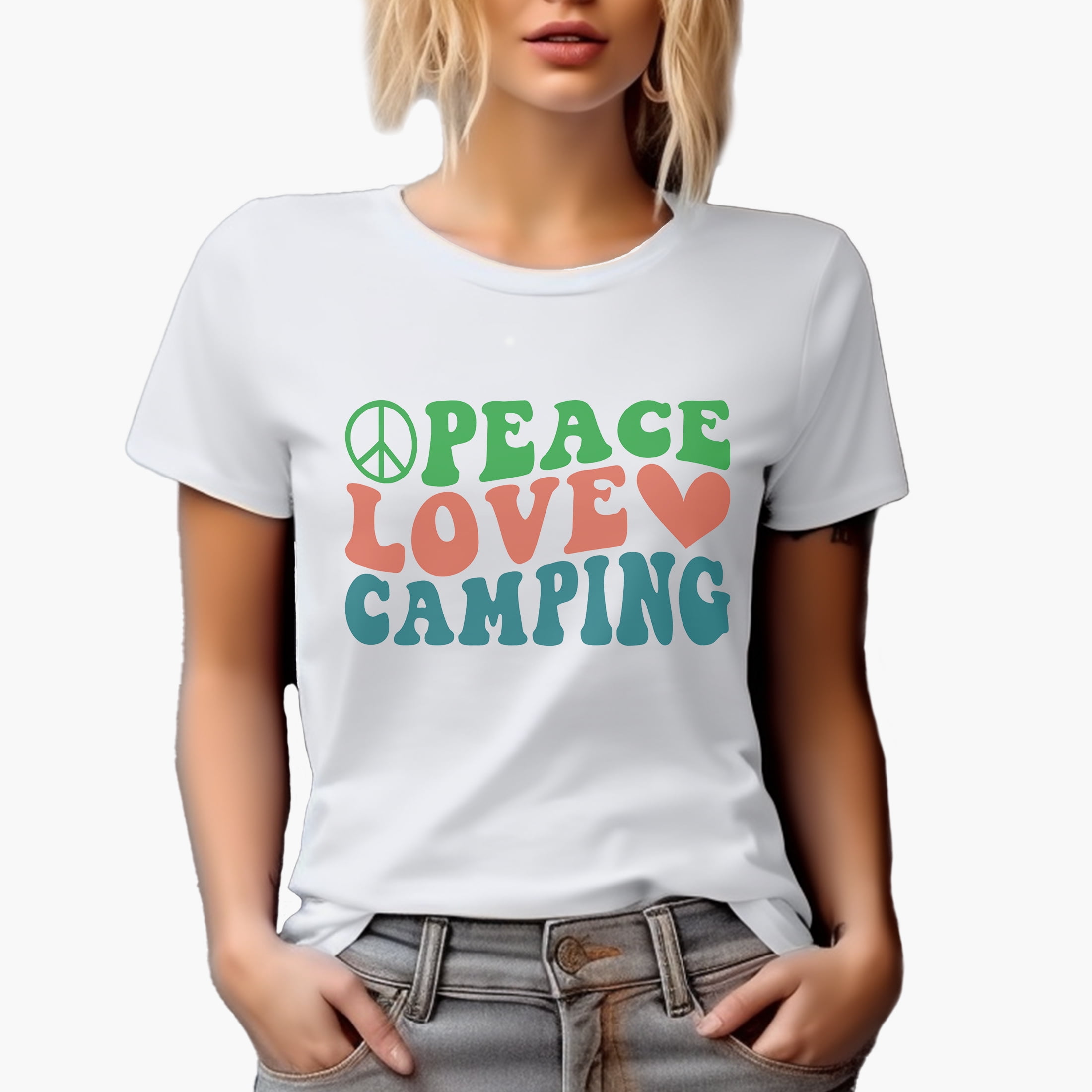Peace, Love and Camping, Camper, Adventure Lover or Outdoorsy Quote, Groovy Retro Wavy Text ...