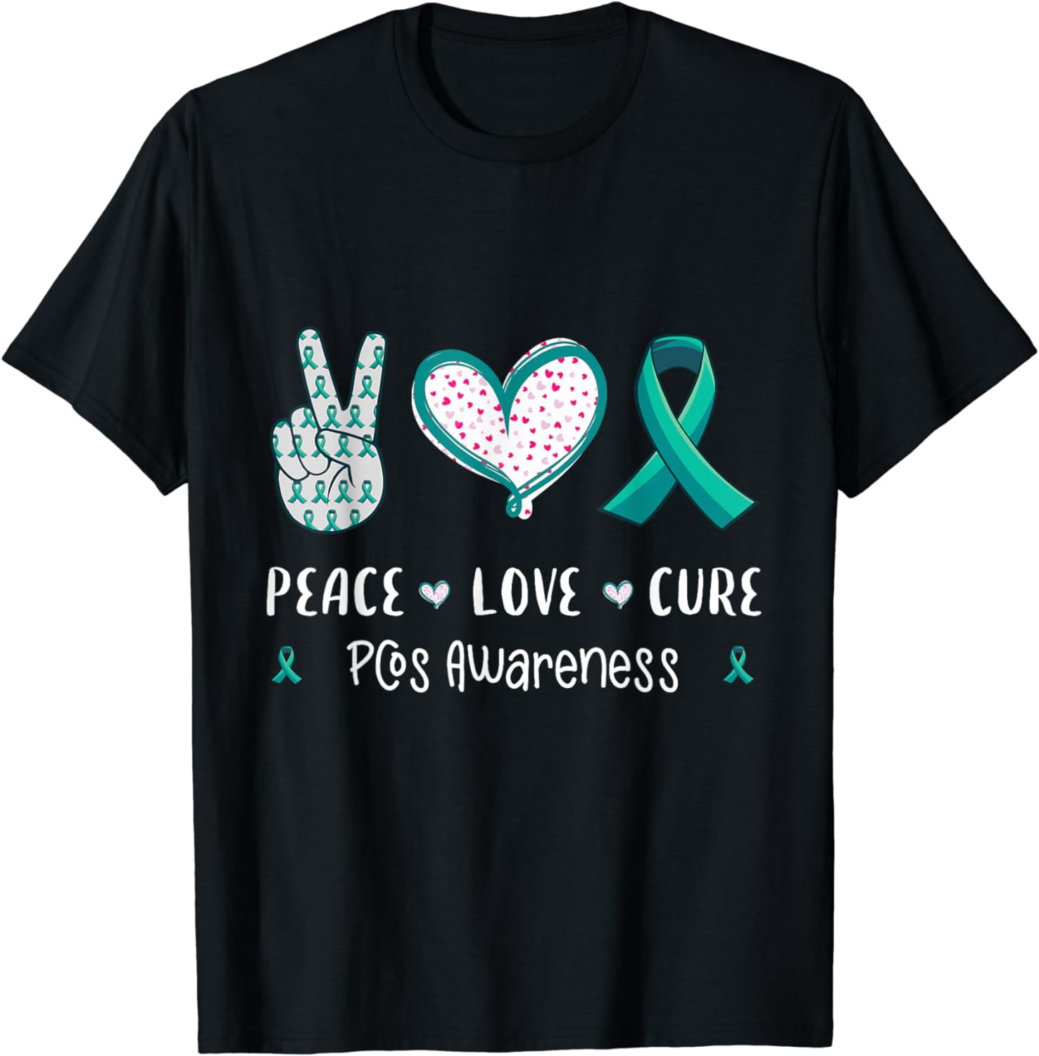 Peace Love cure Pcos awareness men women kids Pcos syndrome T-Shirt ...